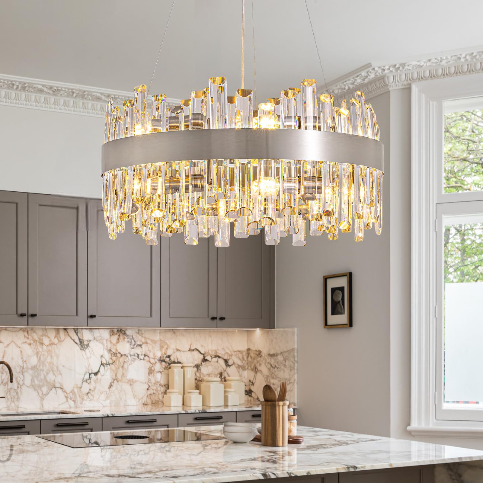 Siljoy 12-Light Modern Crystal Chandelier Luxury Round Brushed Nickel 2 ...