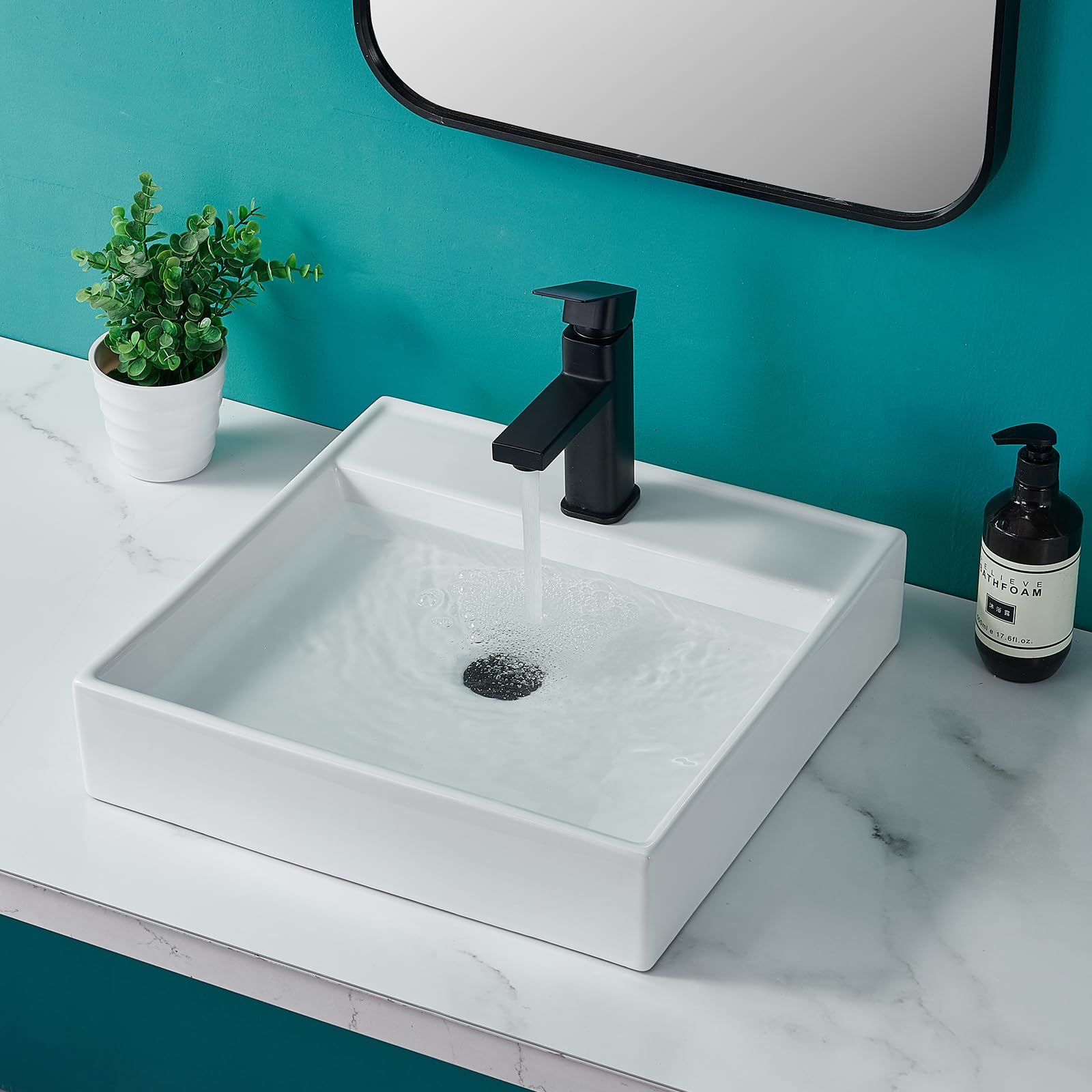 Bathroom Vessel Sink Rectangle,VALISY 17"x17" Above Counter Sink White ...