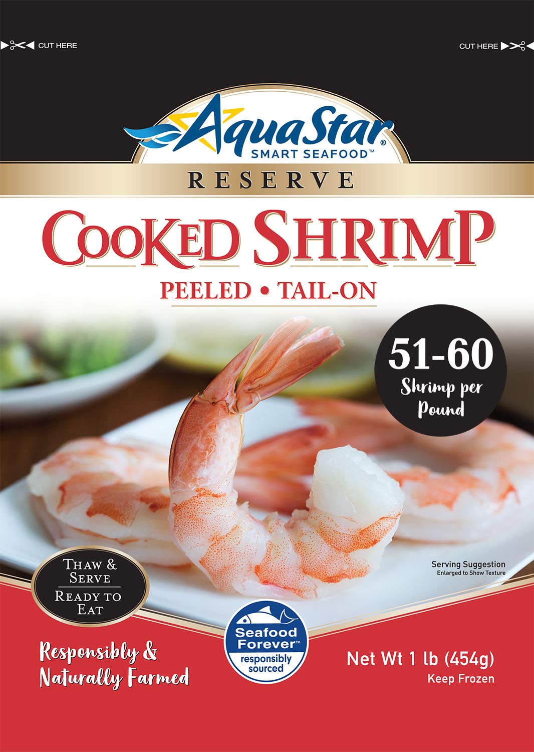 Aqua Star Cooked, Peeled, Tail-on Shrimp, 51-60 Count , 1 lb (Frozen ...