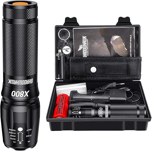 Shadowhawk Tactical X800 Flashlight, Rechargeable Flashlights with 5000 ...