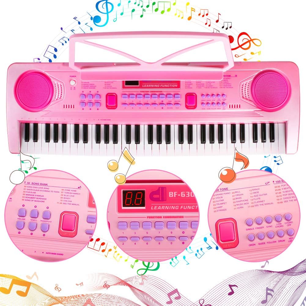 Kids Piano Keyboard, 61 Keys Multi-Function Electronic Kids Pink Piano ...