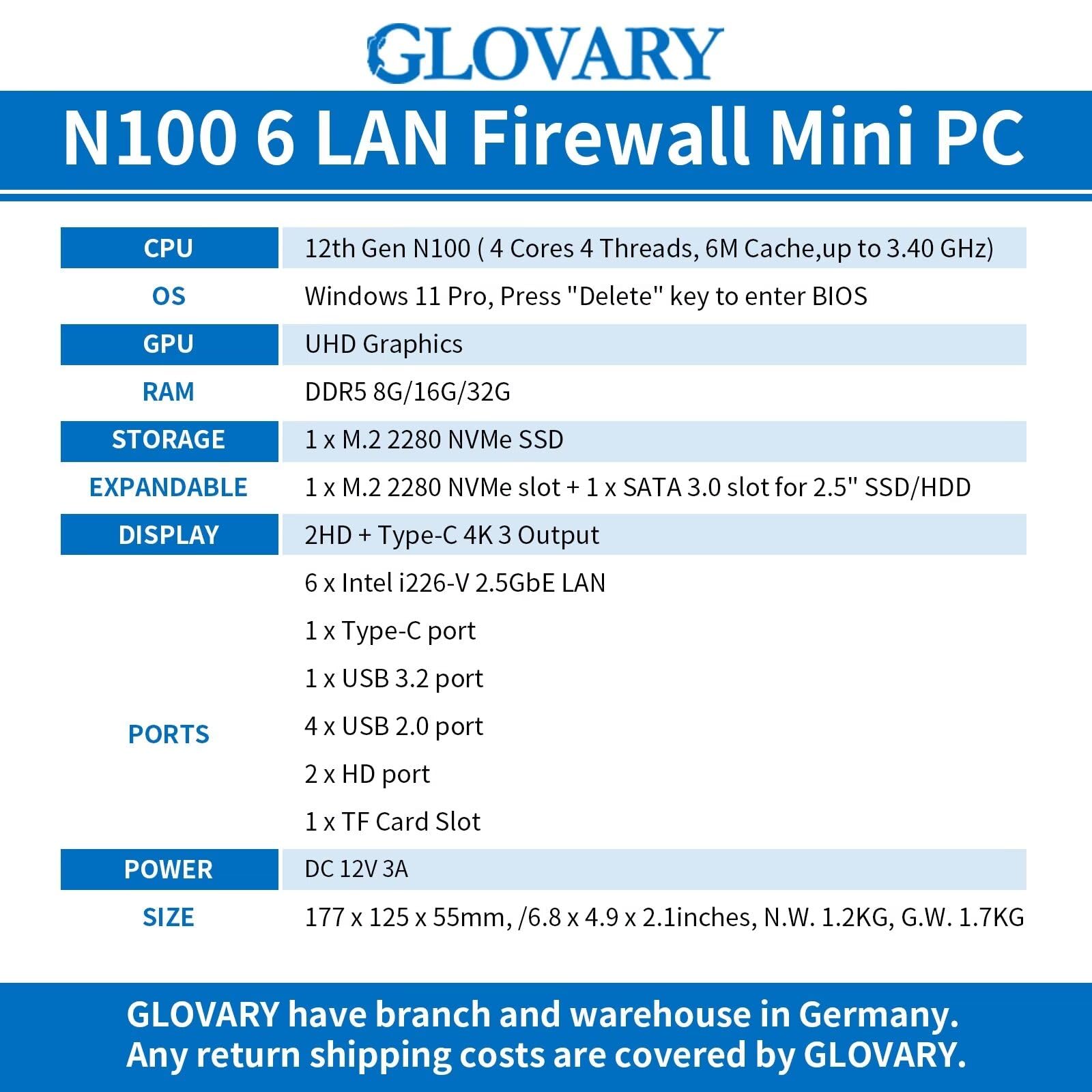 Mua Glovary Firewall Mini PC Quad Core N100, DDR5 8GB RAM 128GB NVMe ...