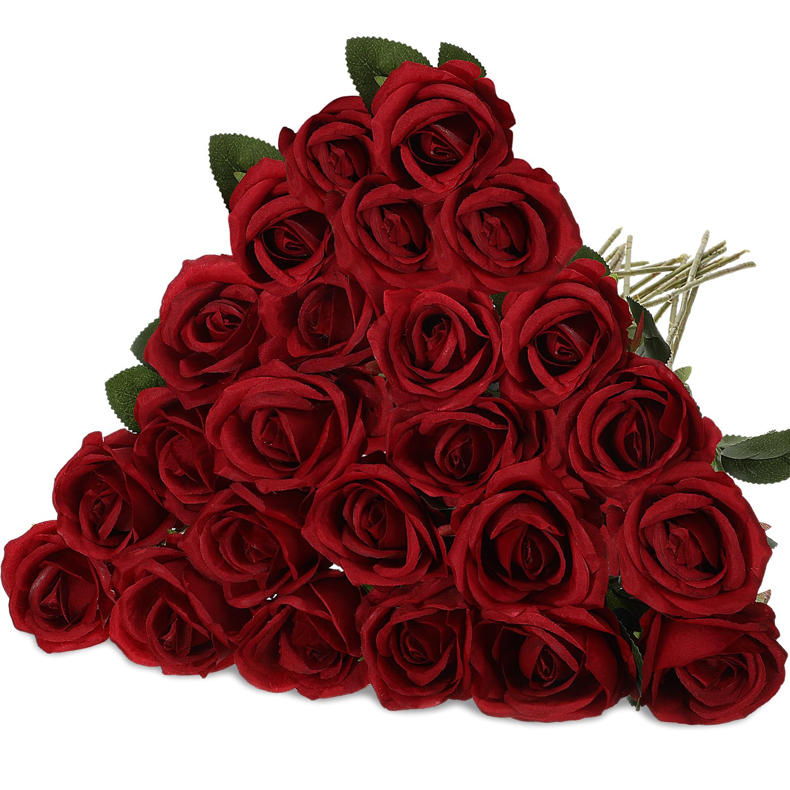 Hotop 20 Pcs Rose Artificial Flowers with Long Stem Realistic Silk ...