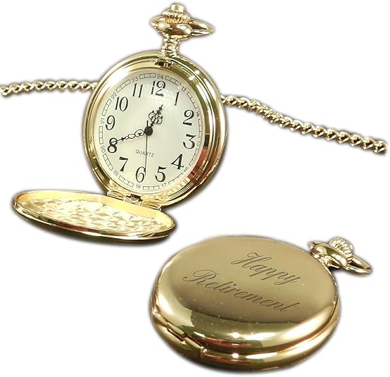 Happy Retirement Pocket Watch Gold Tone, Personalised/Custom Engraved ...