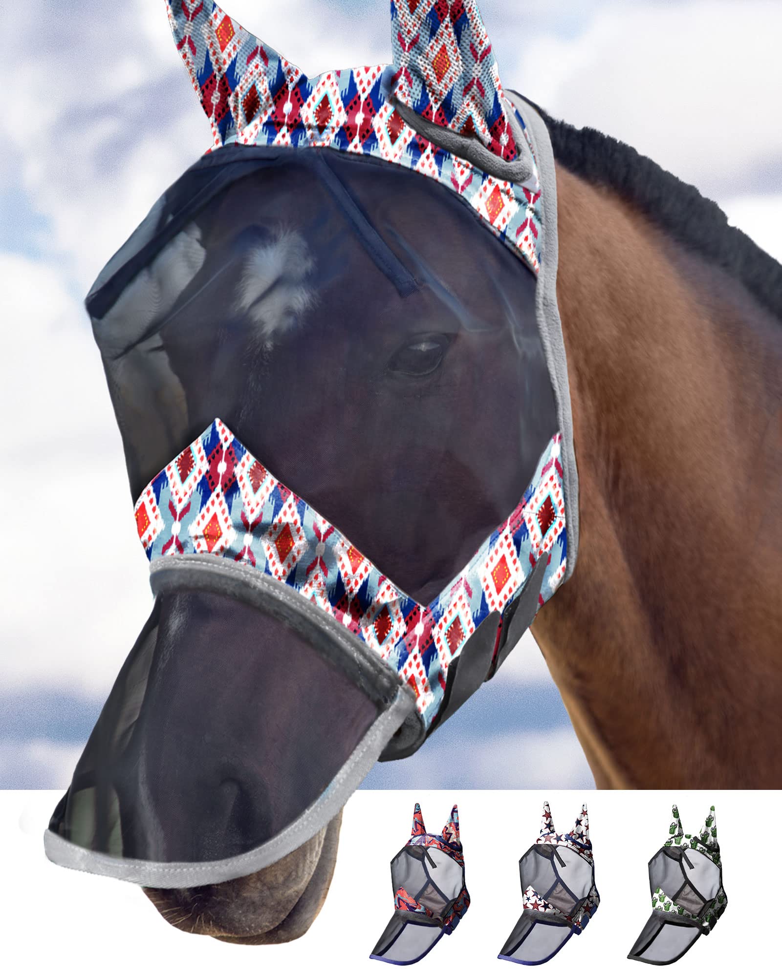 Harrison Howard LumiVista Horse Fly Mask Long Nose with Ears UV ...