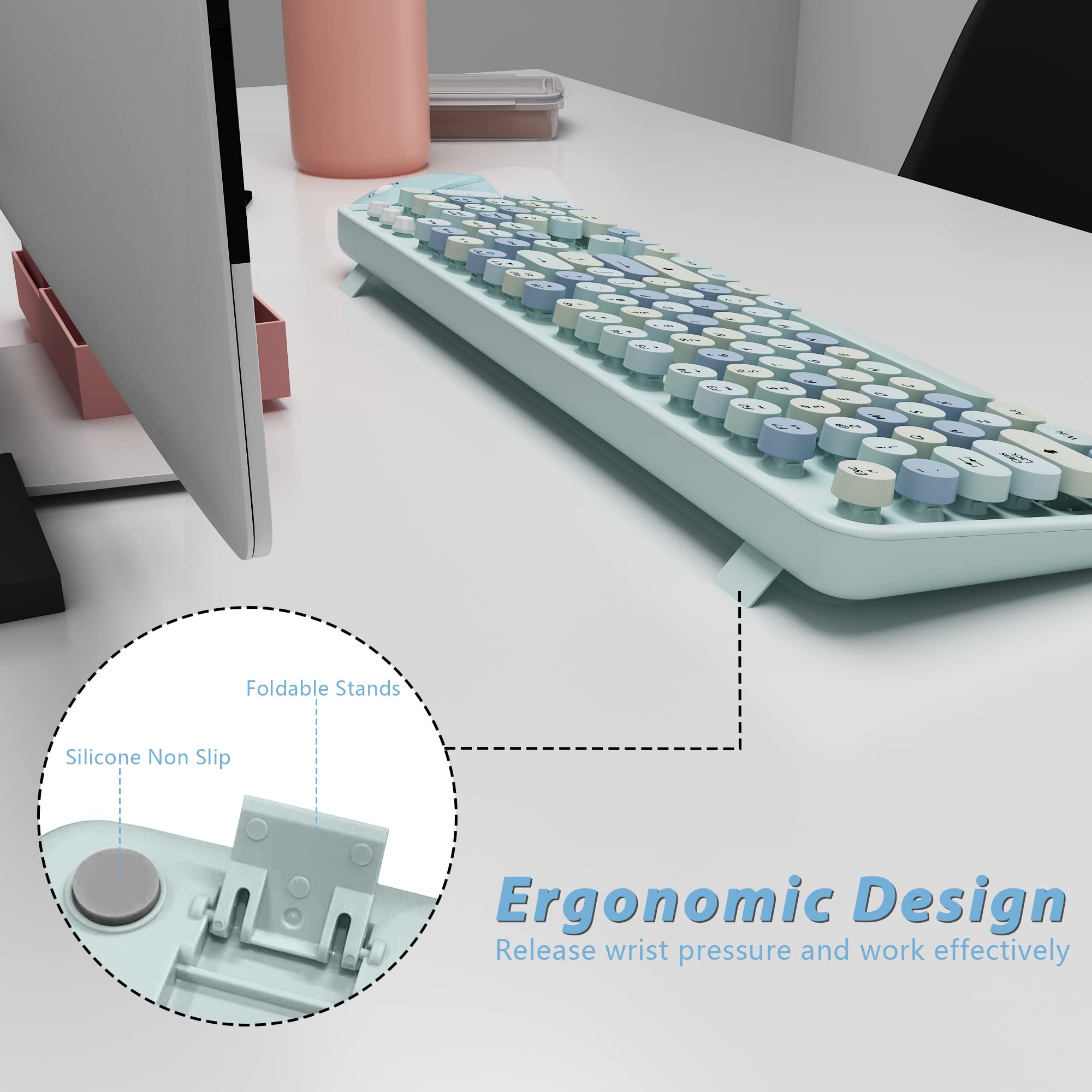 Mua Wireless Keyboard And Mice Combo Retro Round Keys Full Sized Cute Keyboard 2 4ghz Dropout