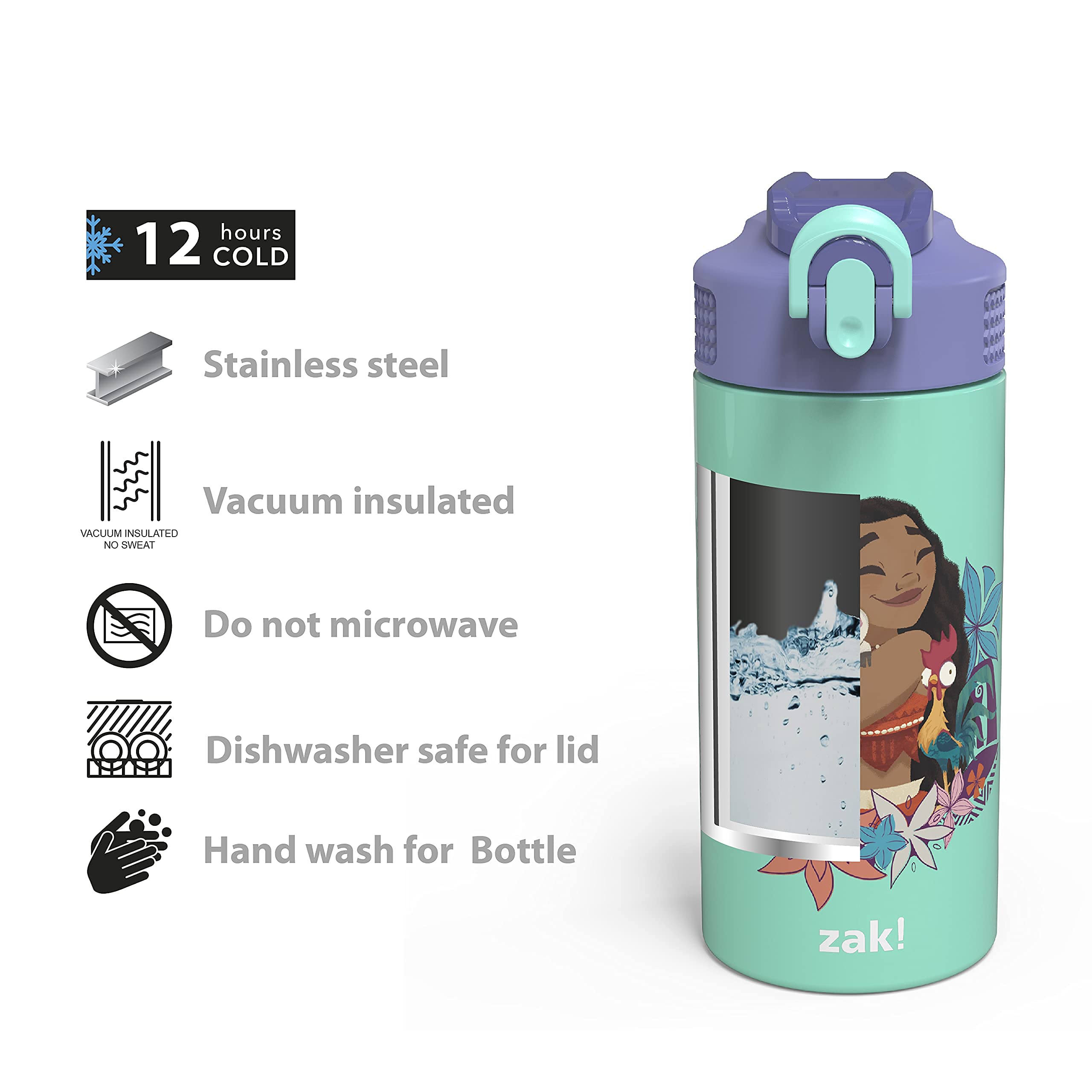 zak! Disney Moana - Stainless Steel Vacuum Insulated Water Bottle - 14 ...