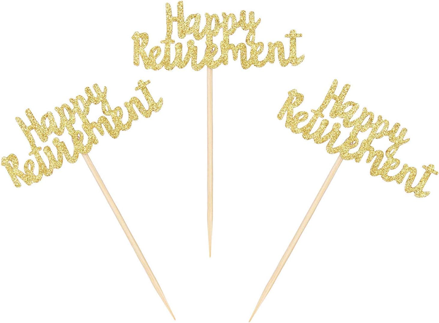Unimall 24Pcs Happy Retirement Cupcake Toppers Gold Glitter Retired ...