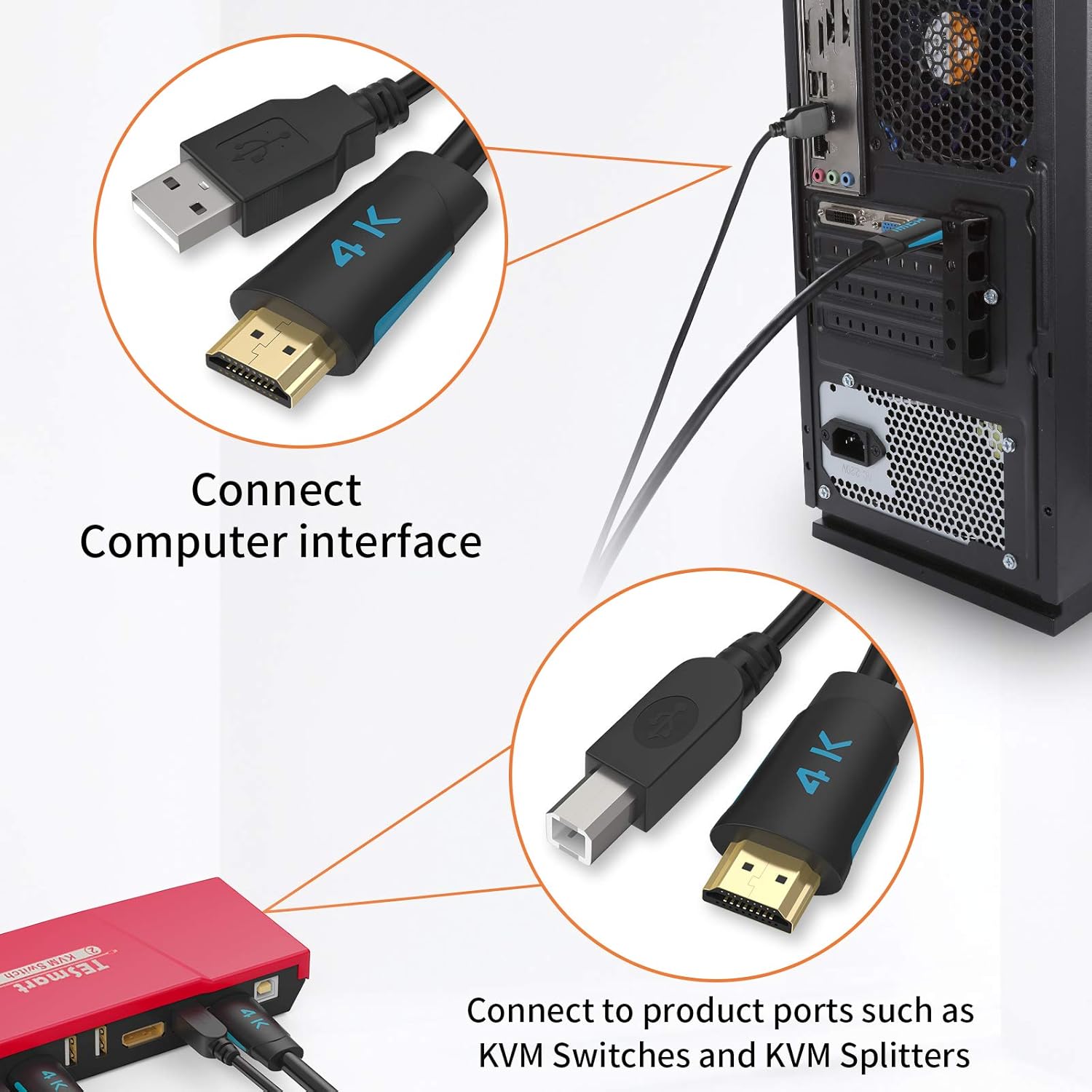 TESmart – Cavo HDMI USB KVM 4K 5m, cavo standard HDMI + USB (USB tipo A ...