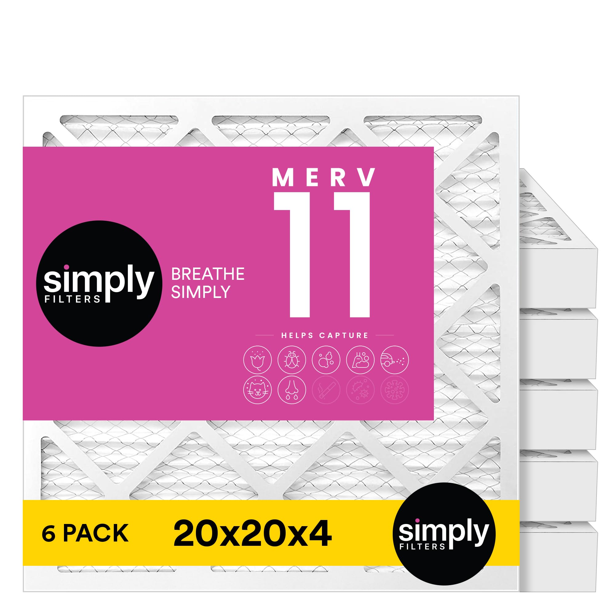 Simply 20x20x4 Air Filter, MERV 11, MPR 1000, 6 Pack, Furnace Air ...