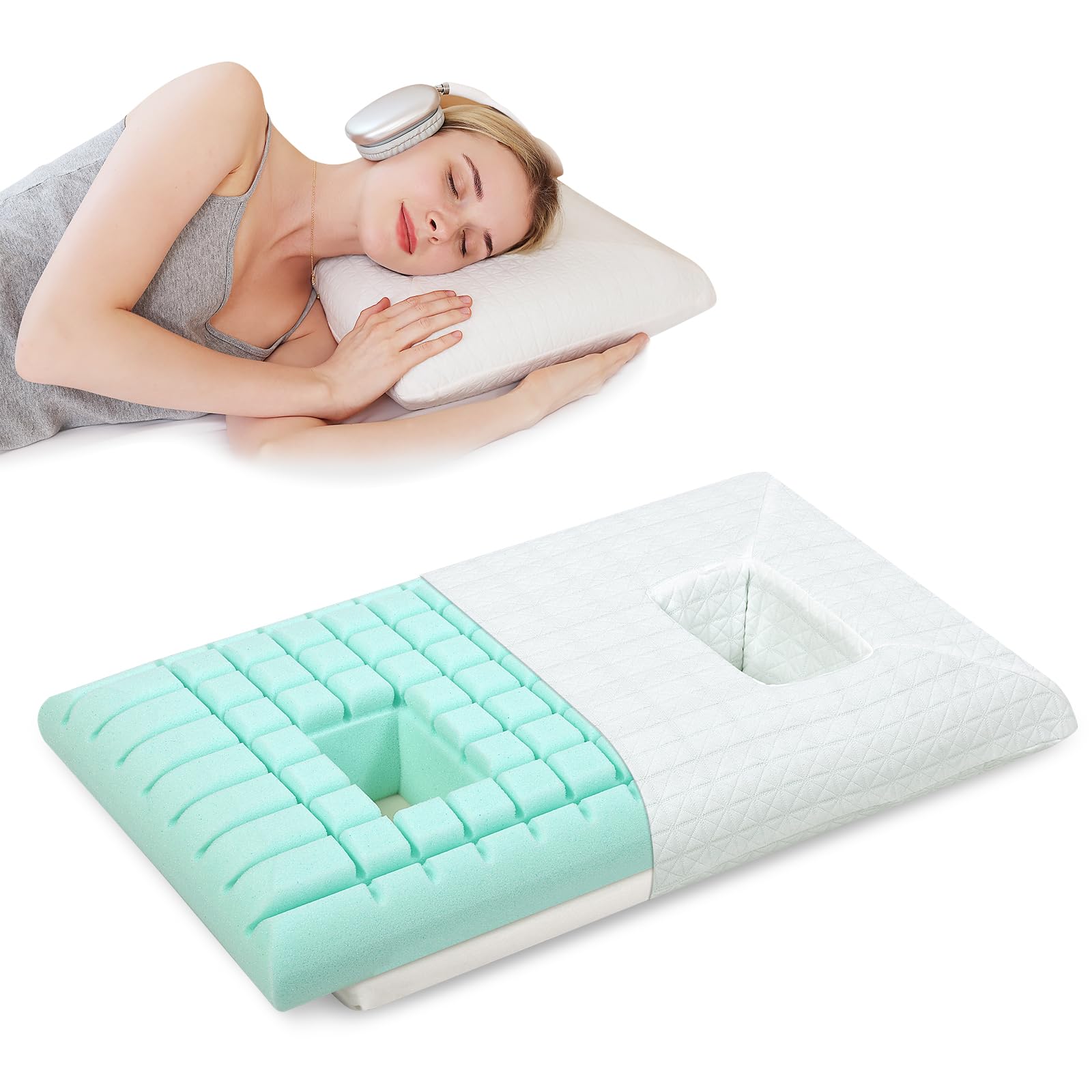 HAVARGO Ear Piercing Pillow for Side Sleeping, Ultra Soft Gel Memory ...