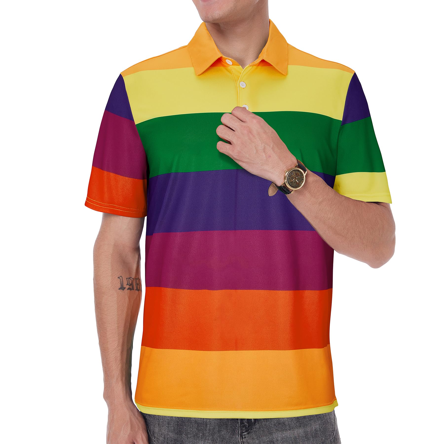 XXL Zando Mens Striped Pride Shirt Rainbow Polo Shirts for Men Funny ...