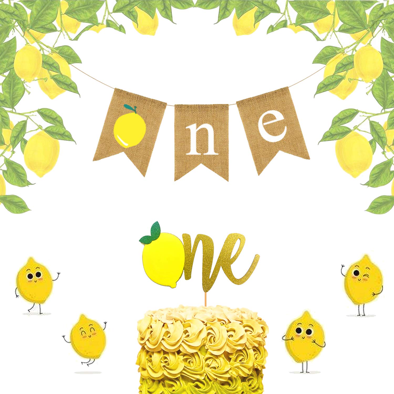 LaVenty 2 PCS Lemon One Banner Lemon One Cake Topper Lemonade 1st ...