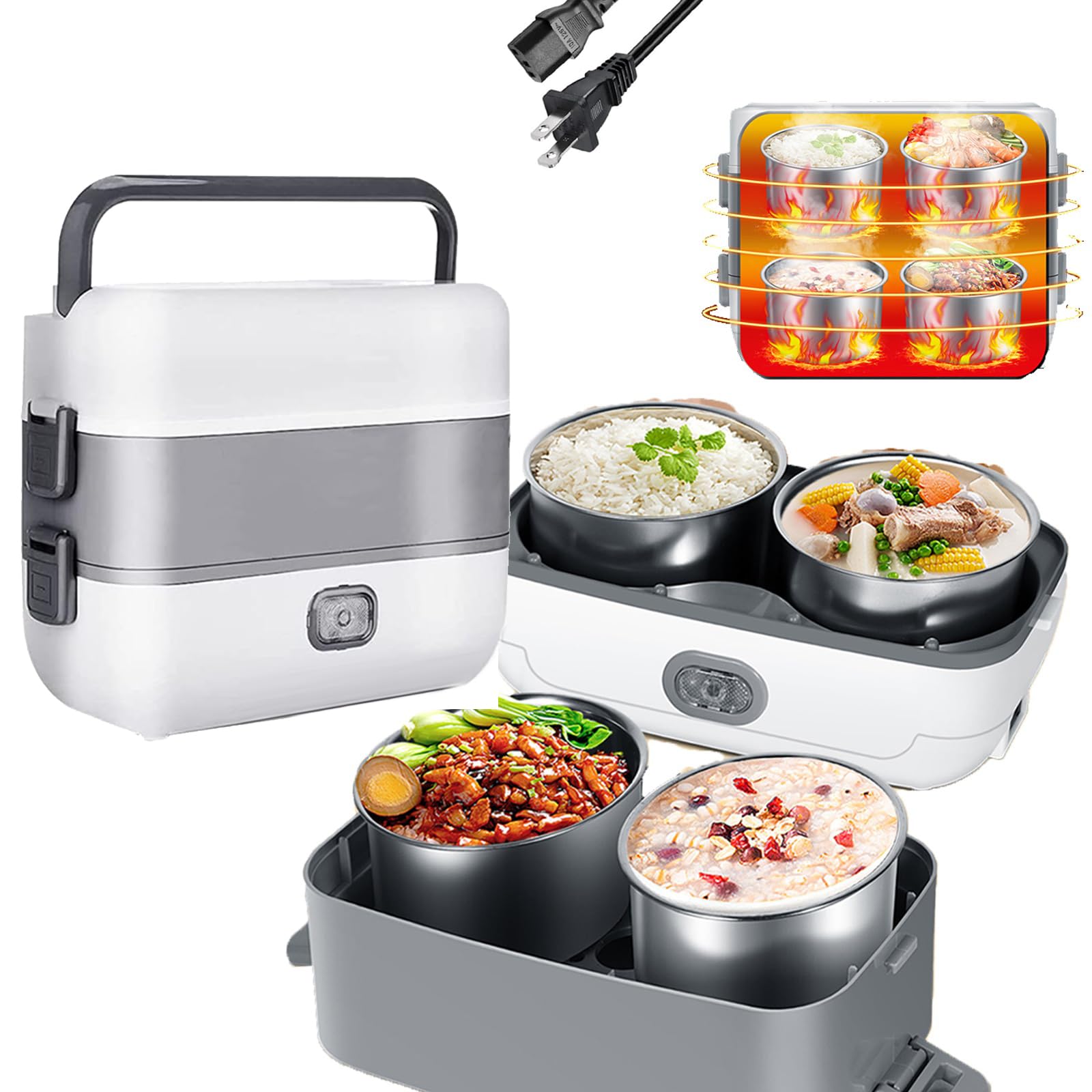 Portable Self Cooking Electric Lunch Box, 2L Mini Rice Cooker, 2 Layers ...