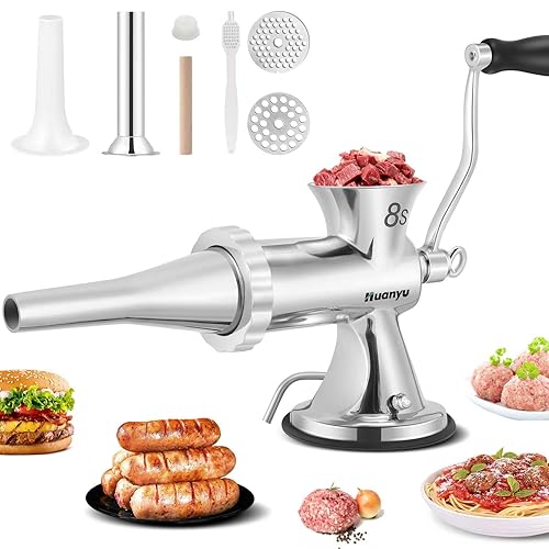 Huanyu Manual Meat Grinder with 2 Stainless Steel Sausage Stuffer ...