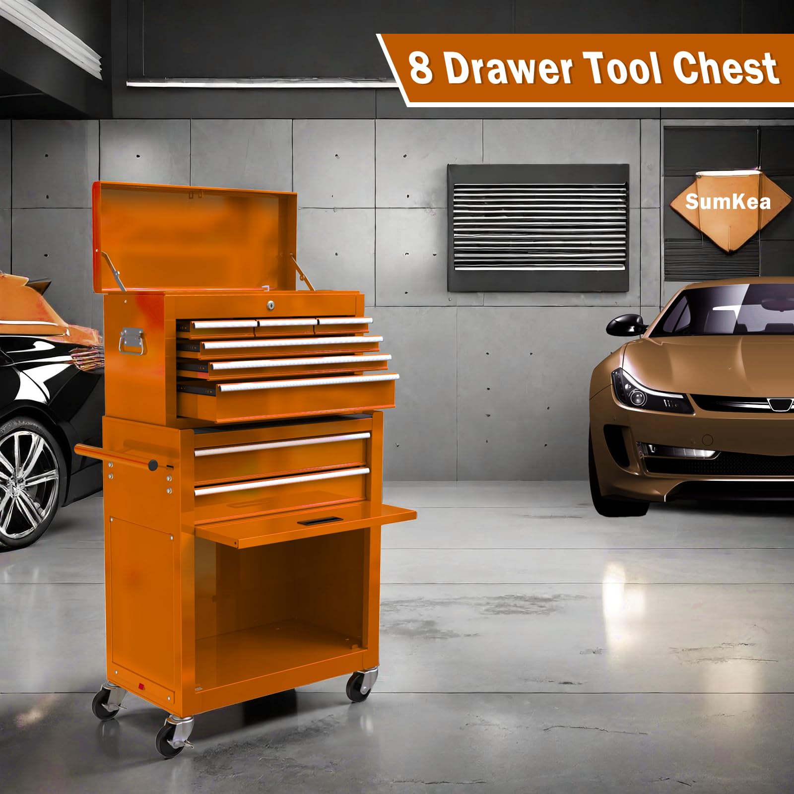 SumKea 8 Drawer Tool Chest And 2 Lockers, Tool Box With Wheels ...