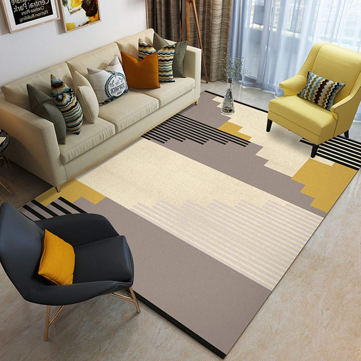 Tappeto Moderno del Soggiorno, Tappeto A Strisce Marroni, Tappeto di ...