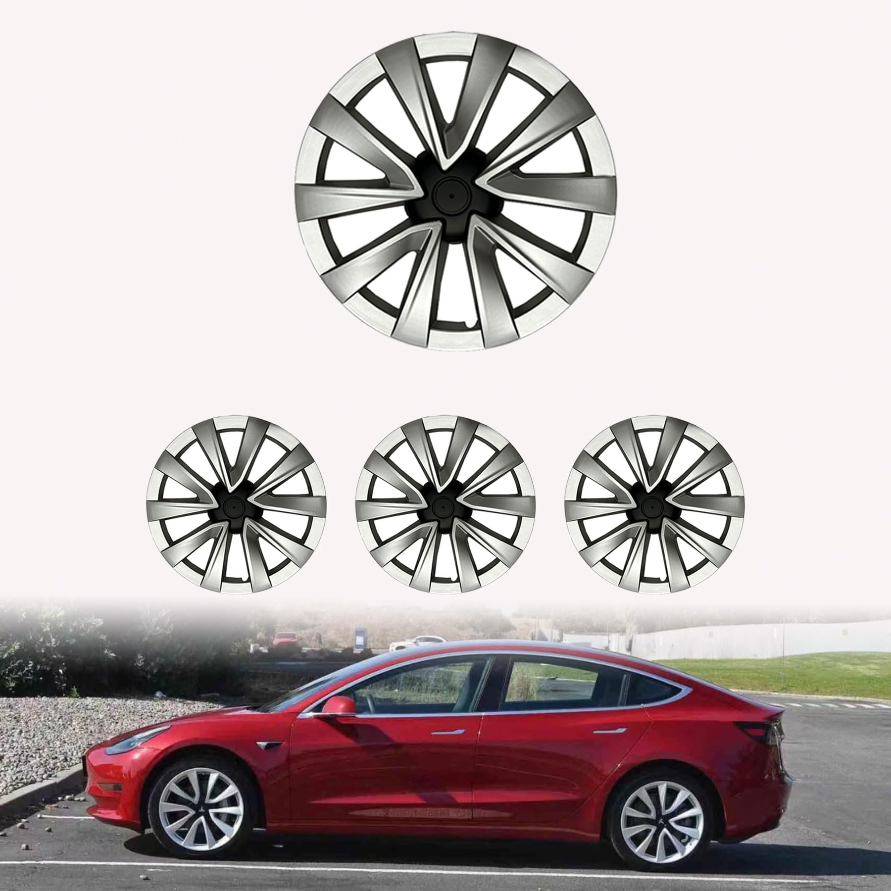 KAVANIC 4PCS fits Tesla 3 Wheel Cover 18 Inch-Arachnid Style Matte ...