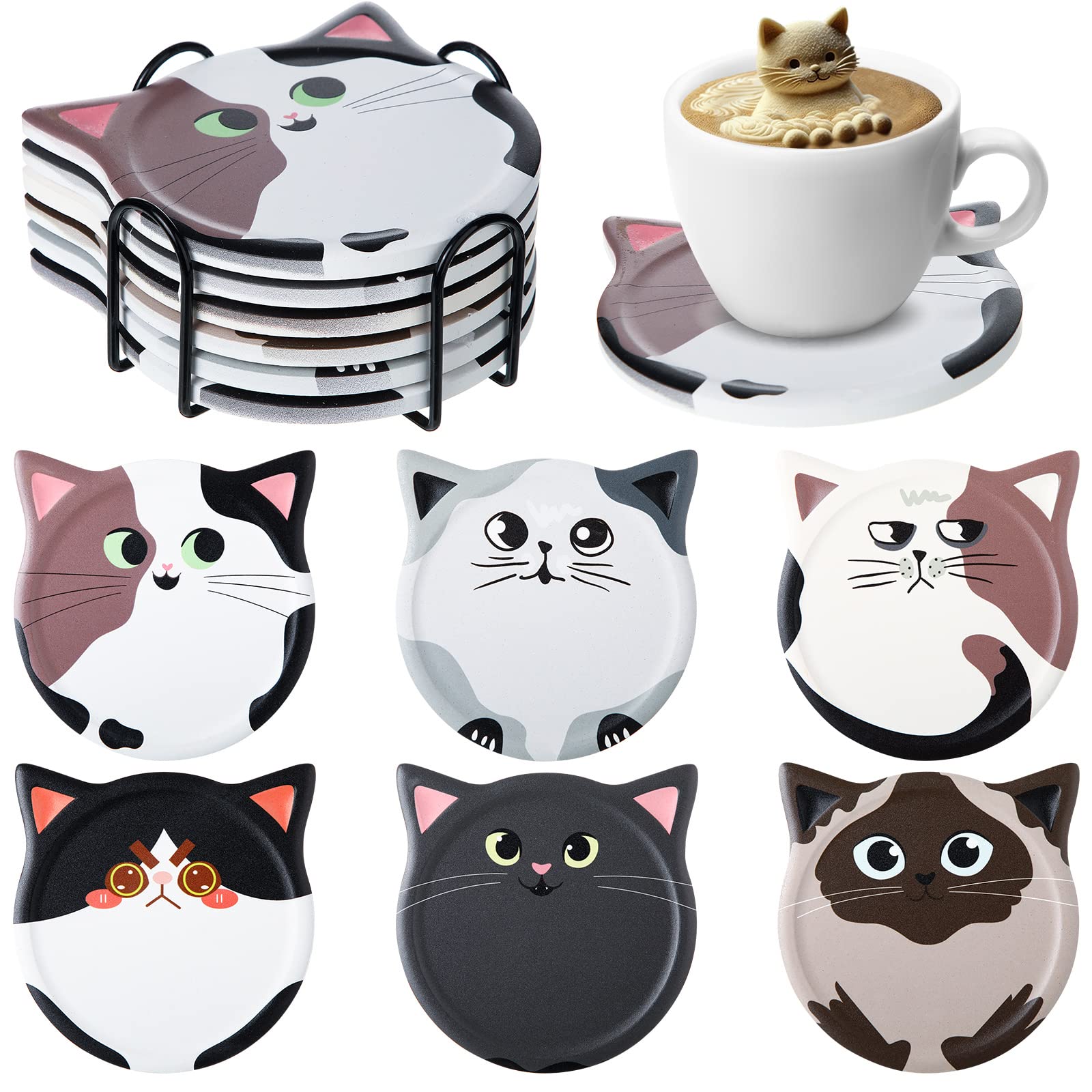 Meanplan Funny Cat Coasters for Drink for Lovers Ceramic Coasters with ...