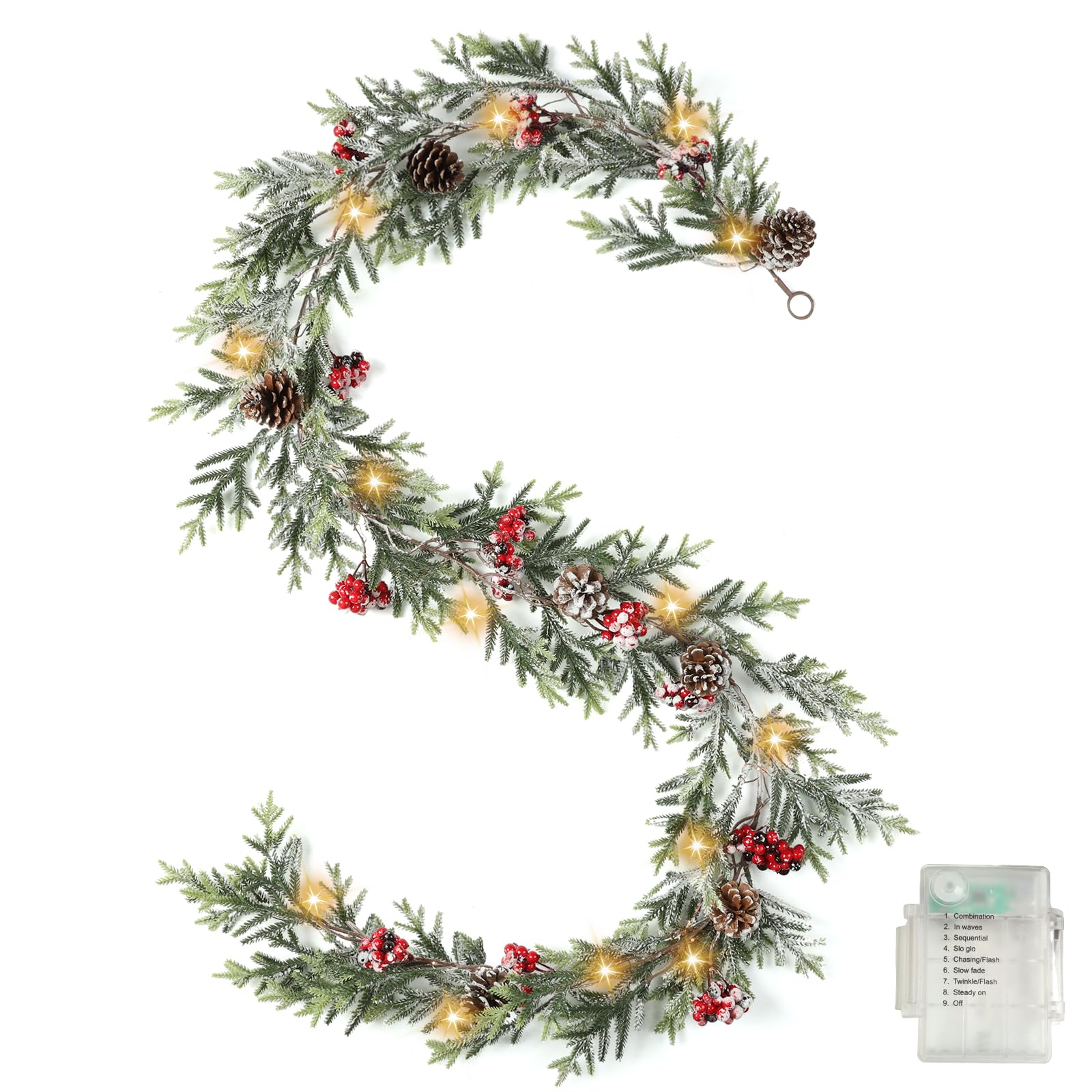 OZFHUA 6 FT Christmas Garland with Lights - Pre-Lit Artificial ...