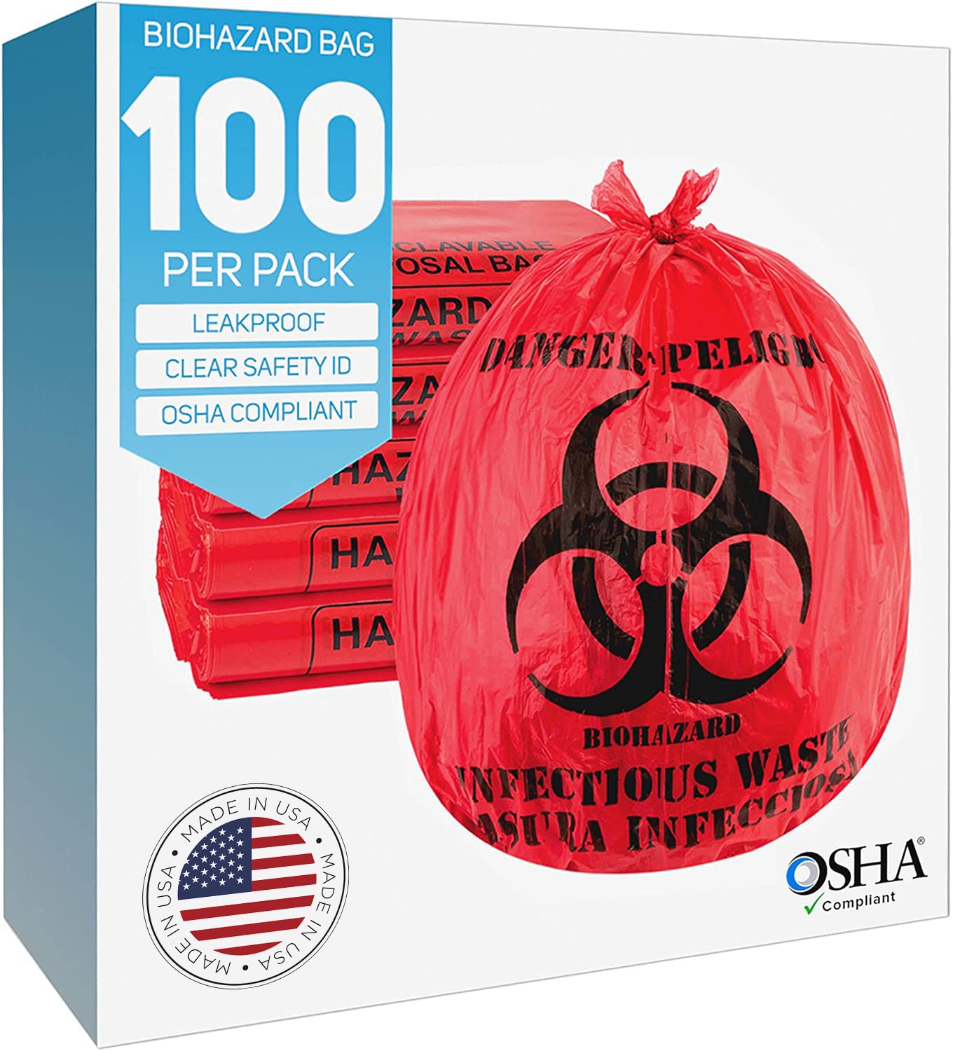 Mua Biohazard Waste Bags, 10-Gallon, 100 Count, Red, No Leak Bags ...