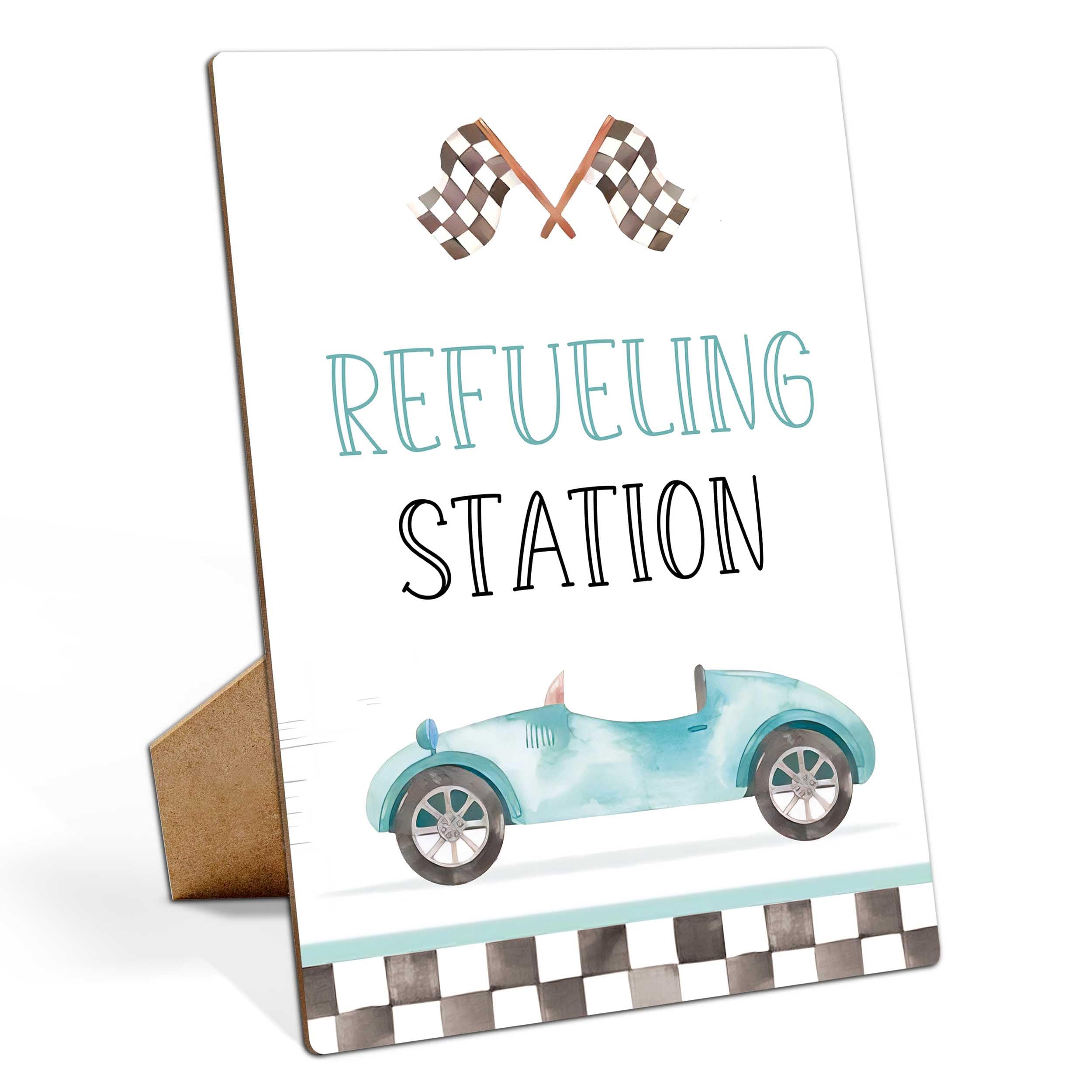 Race Car Birthday Party Signs - Refueling Station, 811 Wooden Play Sign ...