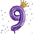 Amazon.com: 40 Inch Purple Number 9 & Mini Crown Balloon for Birthday ...