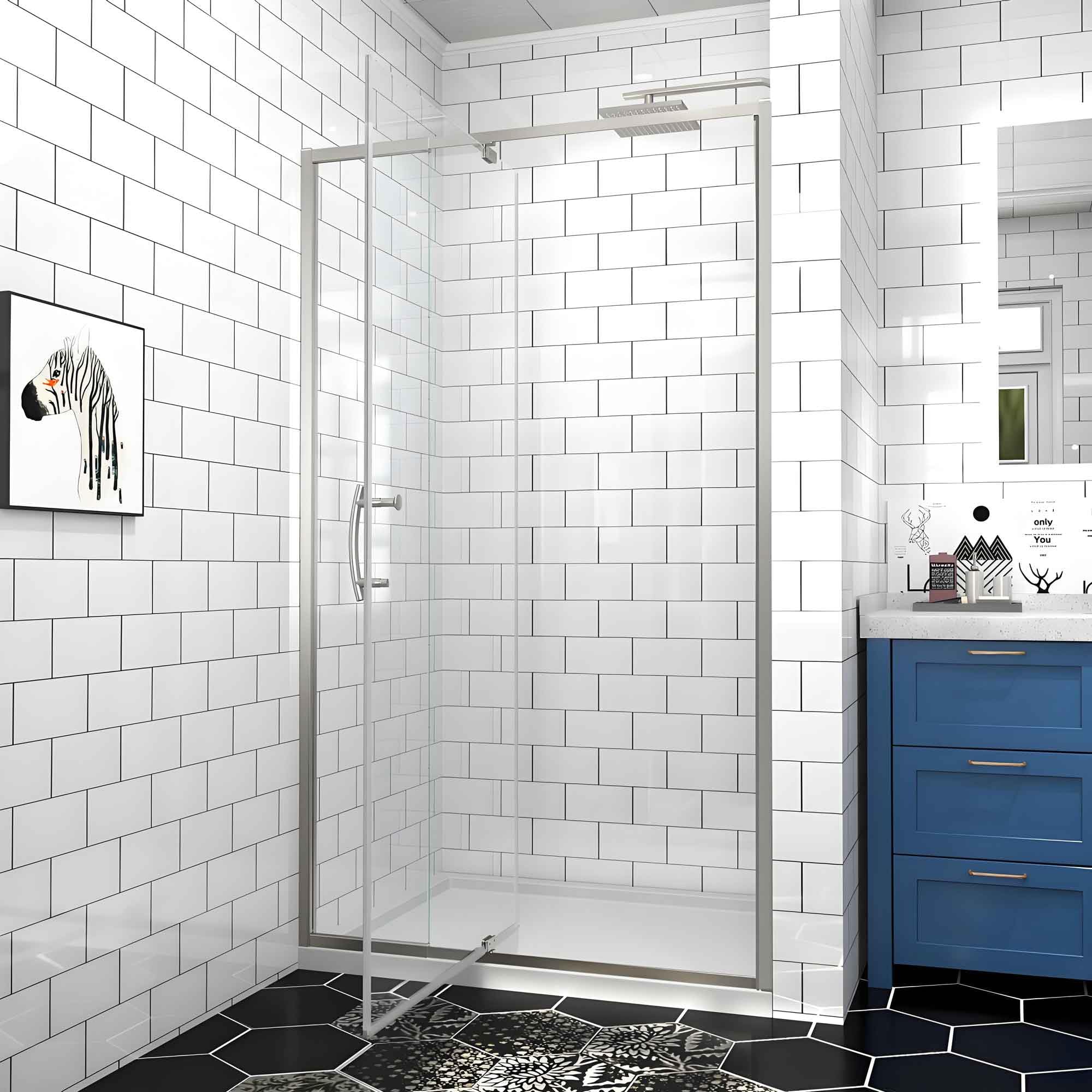 Rodkedc 38-42" W x 71" H Pivot Glass Shower Door,1/4"(6mm) Thick Clear SGCC Tempered Shower ...