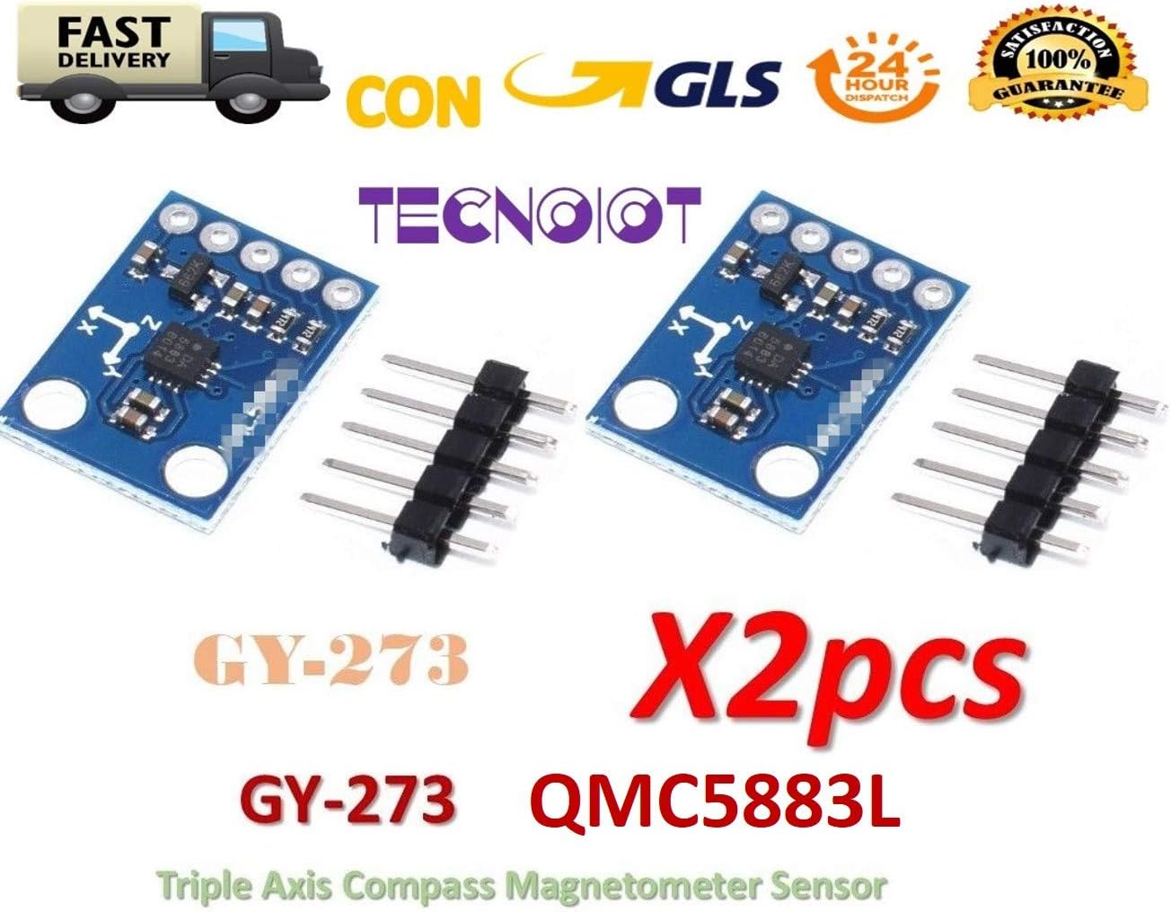 TECNOIOT 2pcs GY-273 QMC5883L Triple Axis Compass Magnetometer Sensor ...