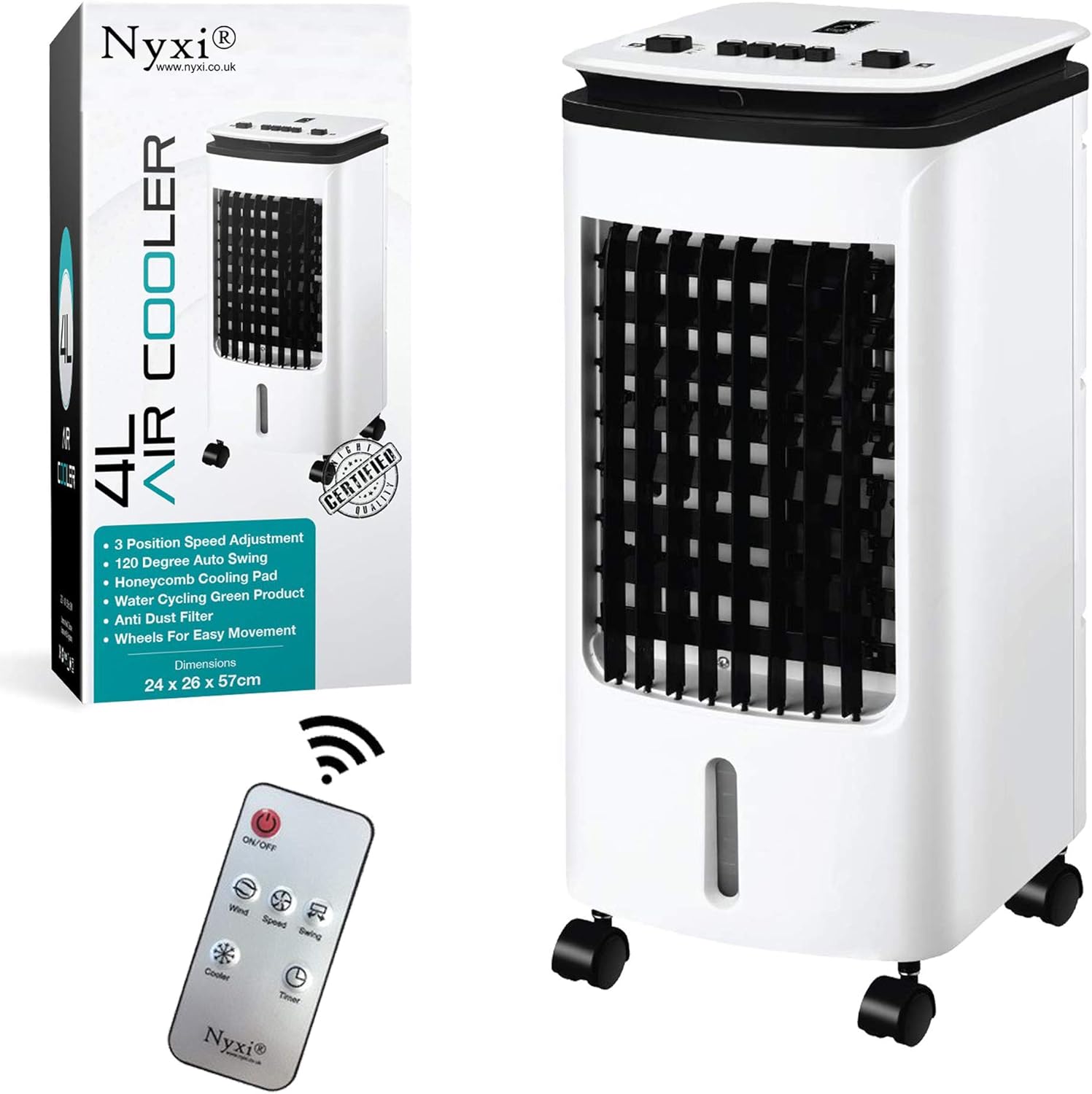 Nyxi Air Cooler Fan Portable, 4L Water Tank with 2 Ice Boxes, And ...
