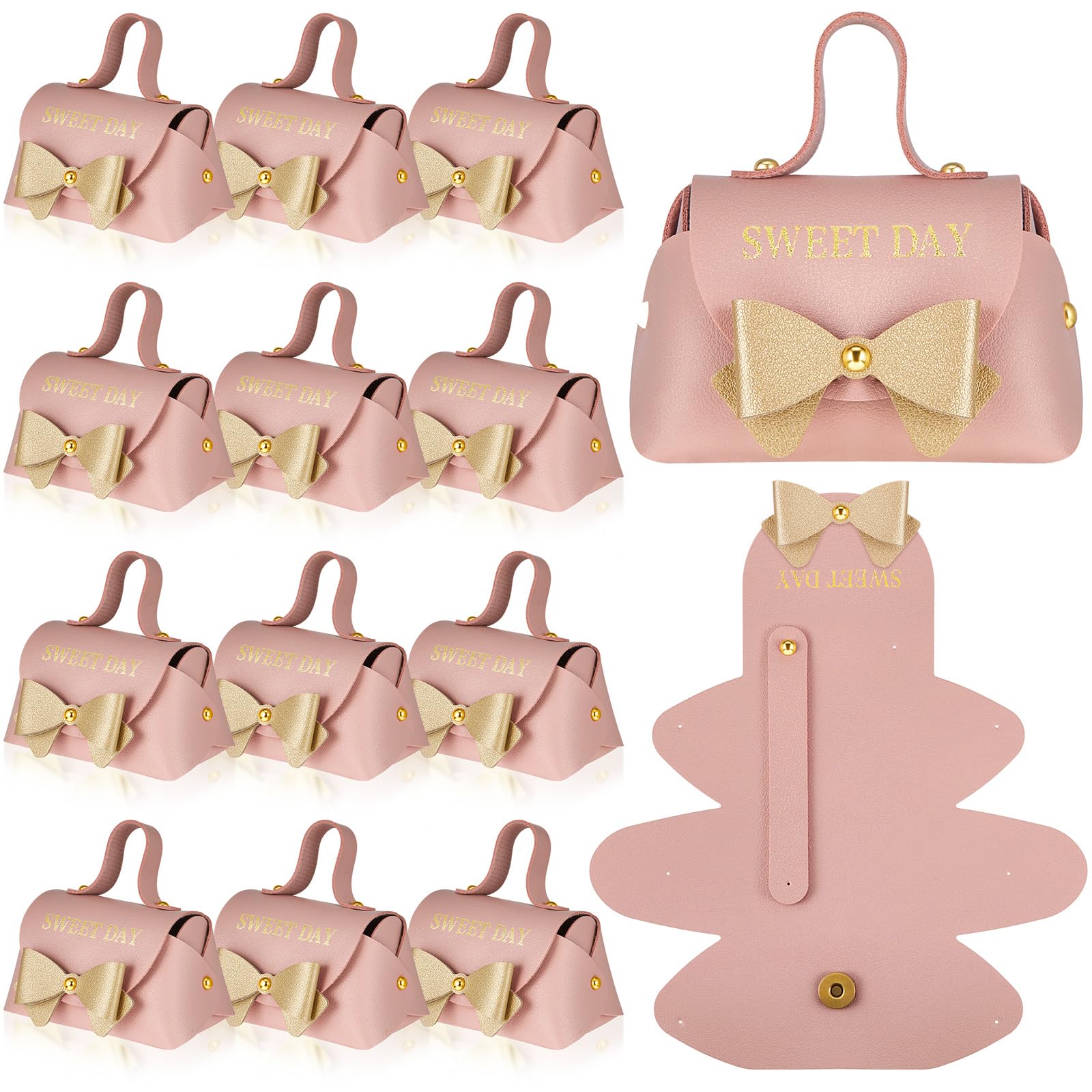 Dandat 20 Small Pieces Pink Bowknot Gift Box with Handle PU Leather ...