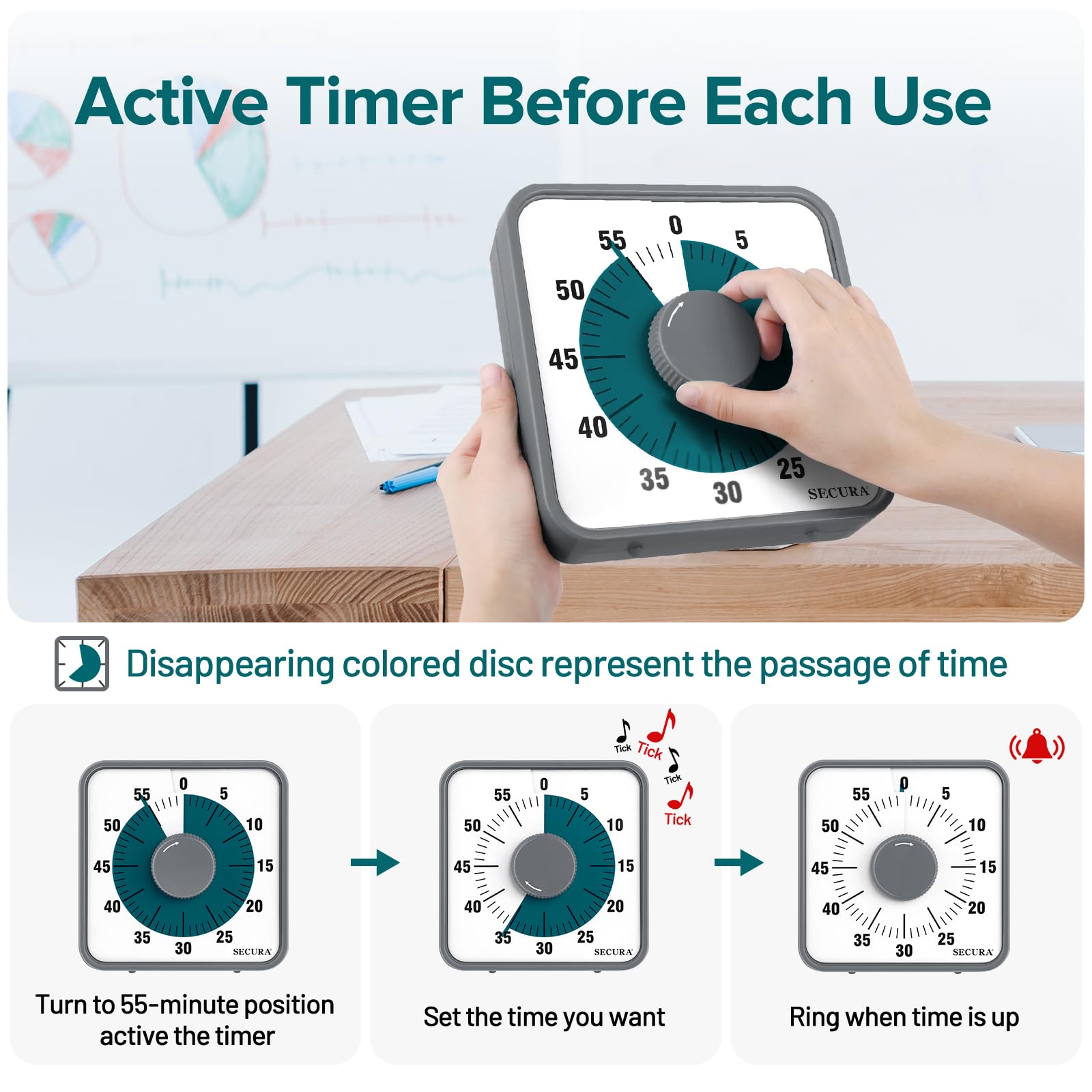 Mua Secura 7.5 Inch Visual Timer, 60 Minute Visual Oversize Countdown ...