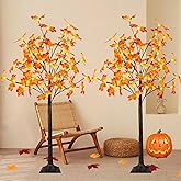 Amazon.com: 2 Pack 5FT Artificial Lighted Maple Tree, Thanksgiving ...