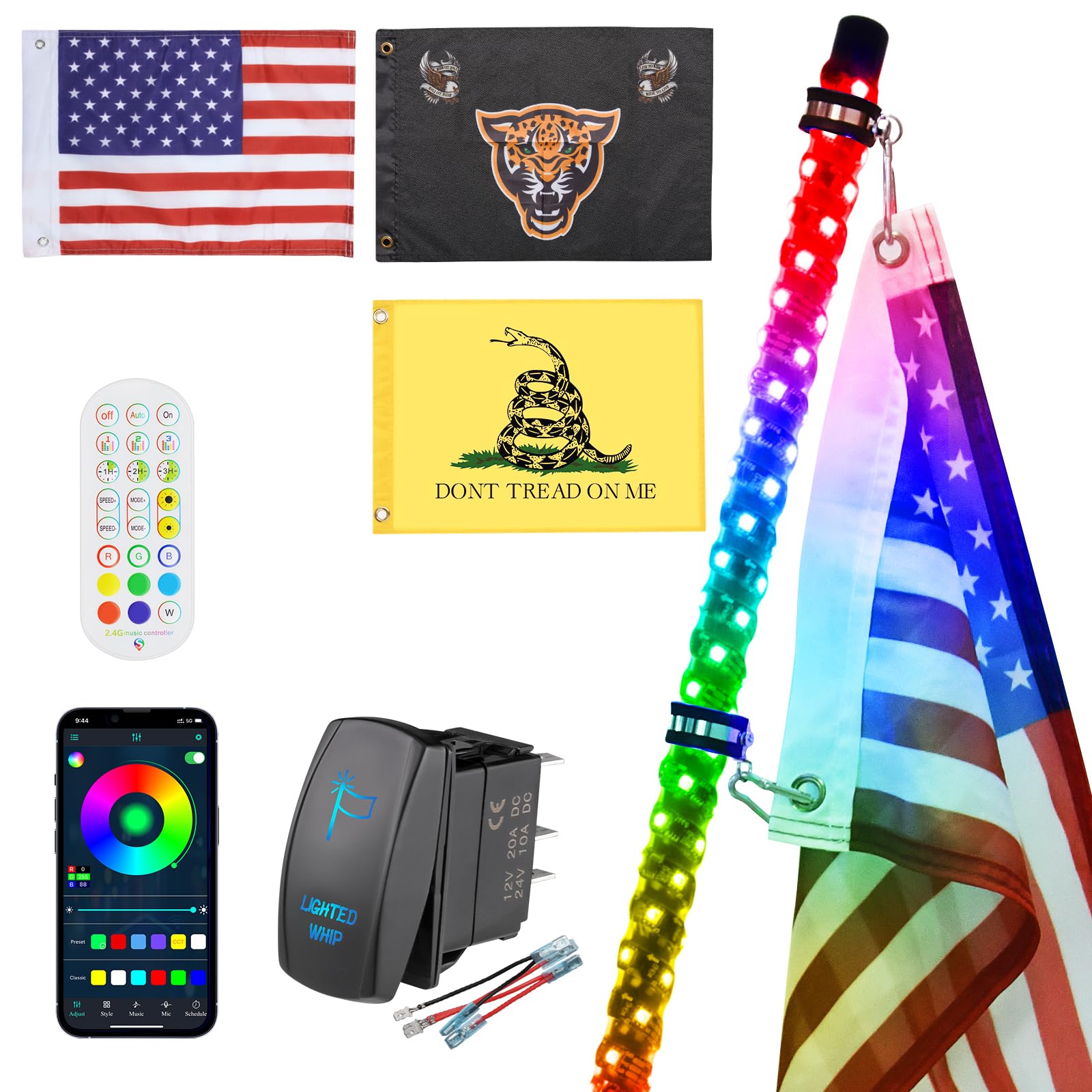 Ehaho 1 Pack 4FT Whip Lights,LED Whip Light with App & Remote Control ...