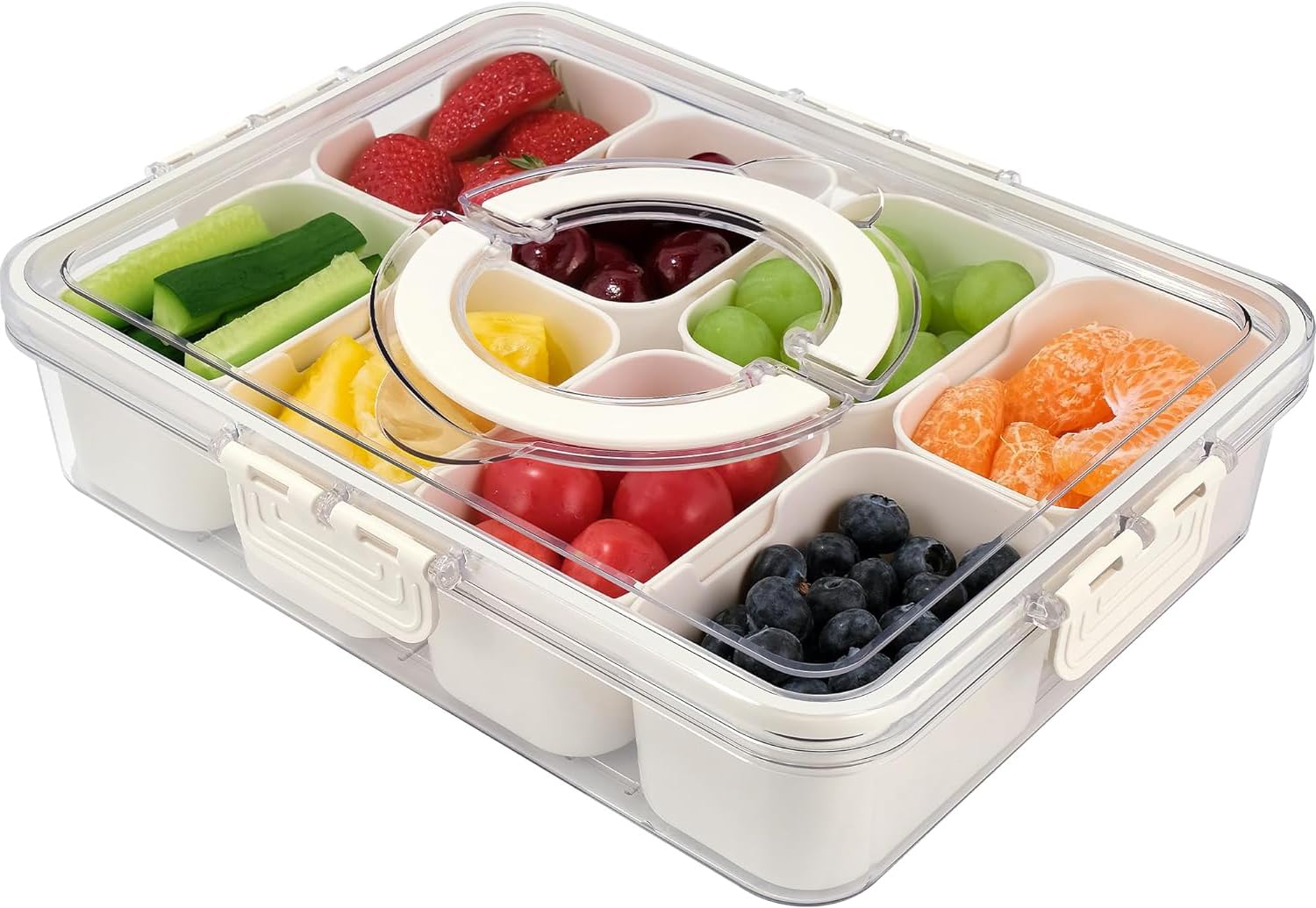 Divided Snack Serving Tray with Lid and Handle, Portable Snackle Box ...