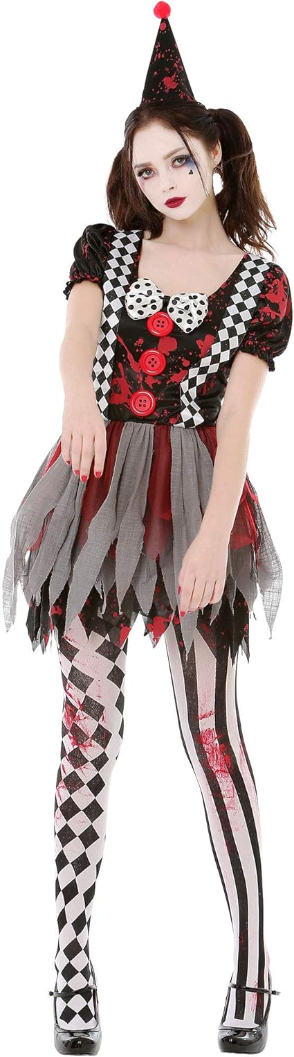 Amazon.com: Crazy Clown Halloween Costume - Creepy Circus Girl Dress ...