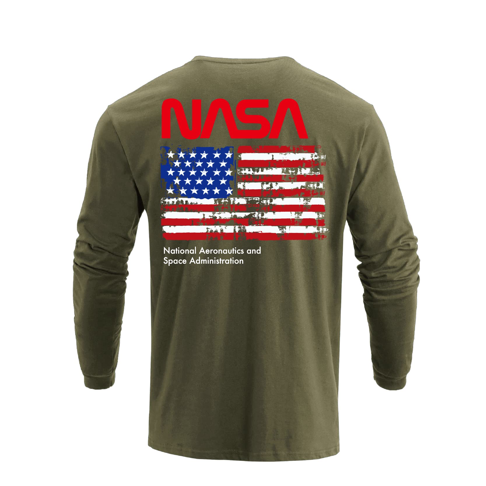 H HYFOL Men's Graphic T-Shirts NASA USA Flag 100% Cotton Long Sleeve American Patriotic Crewneck ...