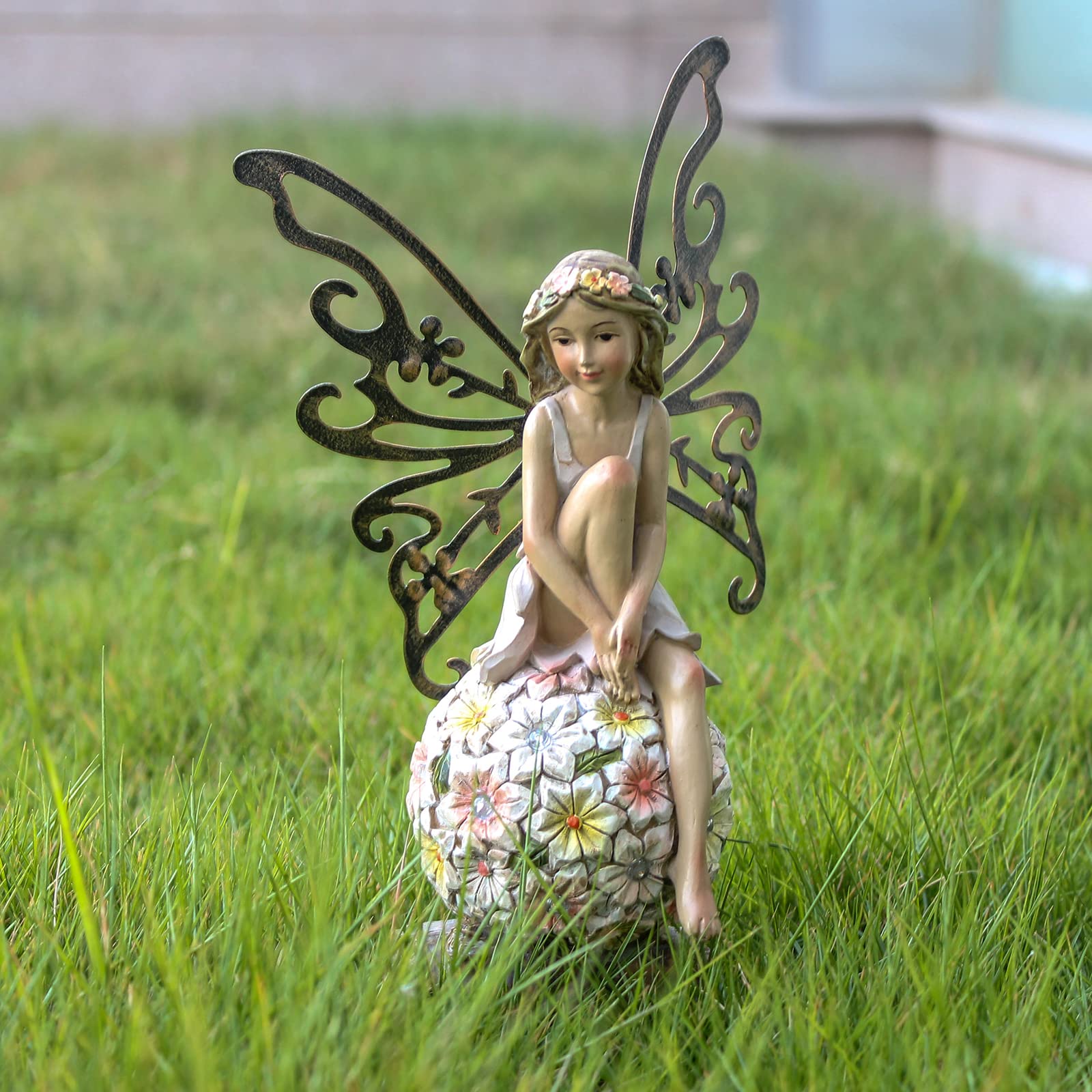 Suyorpe Flower Fairy Garden Decor,Garden Fairy Statues Outdoor,Solar ...