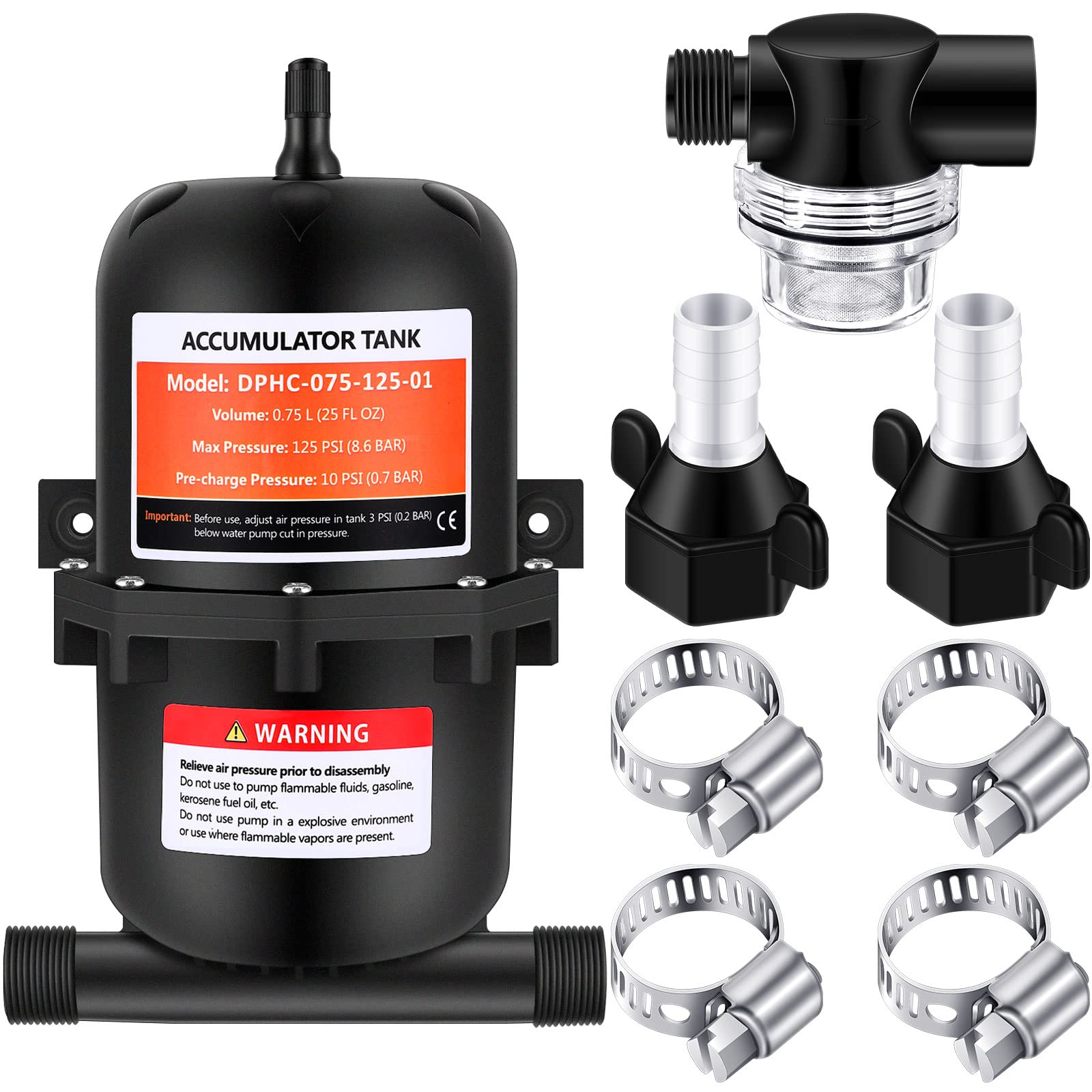 Kingdder RV Accumulator Tank 0.75L 12V 125PSI Pressurized Accumulator ...