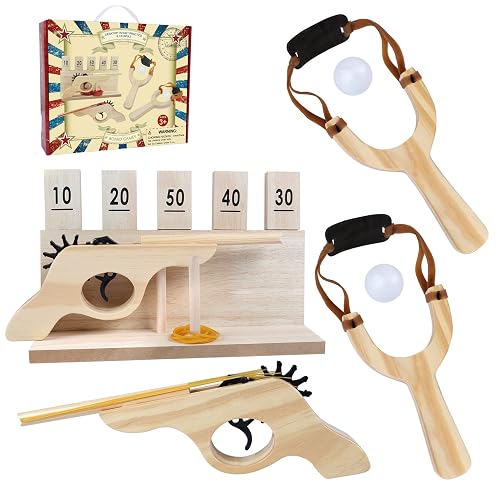 Gonoelec Wooden Multi-Shot Rubber Band Pistol Wooden Slingshots Toy ...