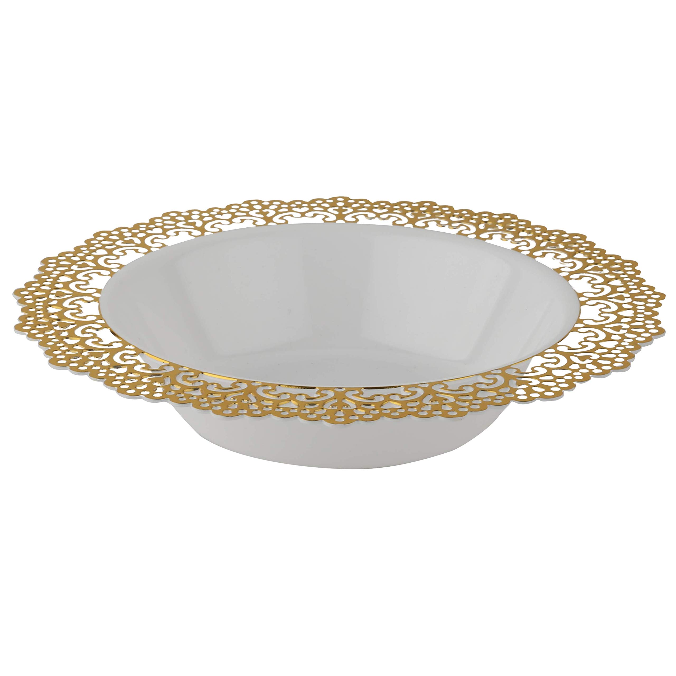 Elegant Disposable Plastic Dinnerware White Soup Salad Bowl With Gold Elegant Disposable Plastic Dinnerware White Soup Salad Bowl With Gold