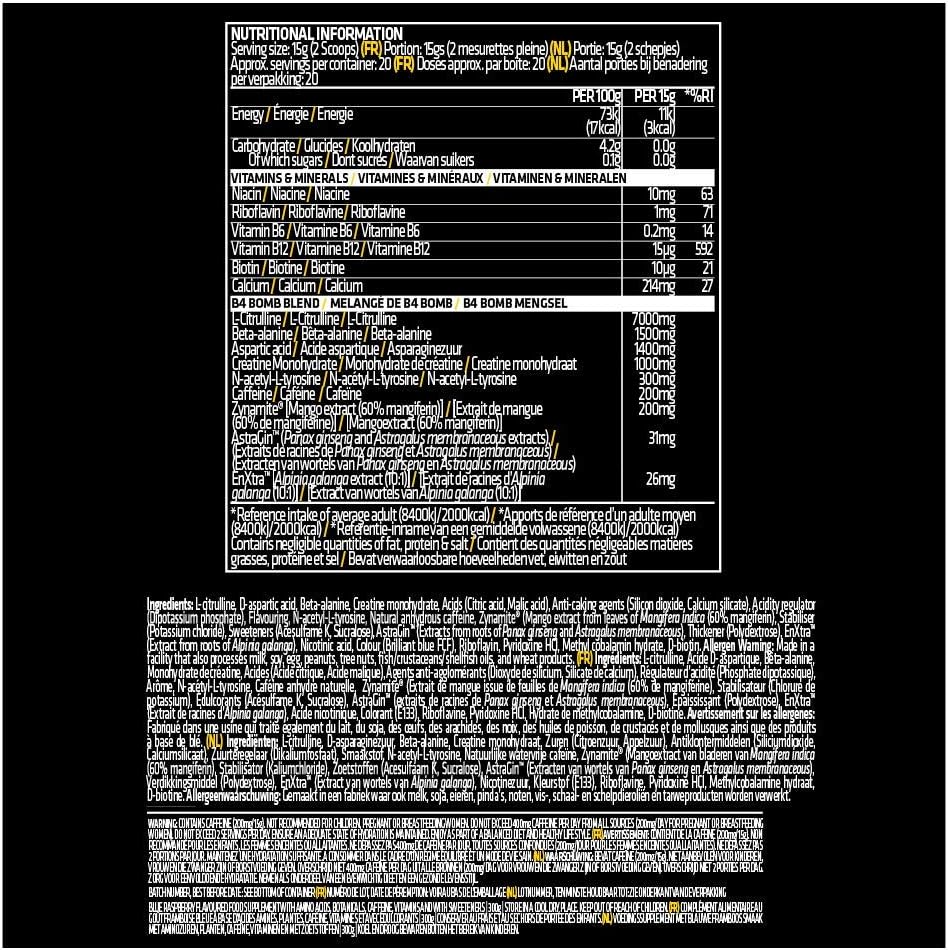 USN Pre Workout B4 Bomb Orange 300g: Explosive Pre Workout Energy Drink ...