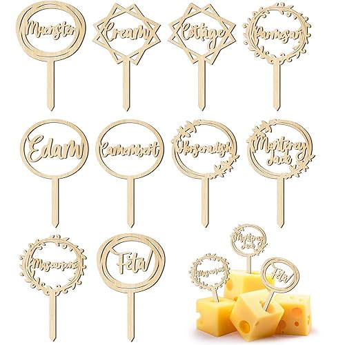 10 Pieces Wooden Cheese Markers for Charcuterie Board Reusable Cheese ...