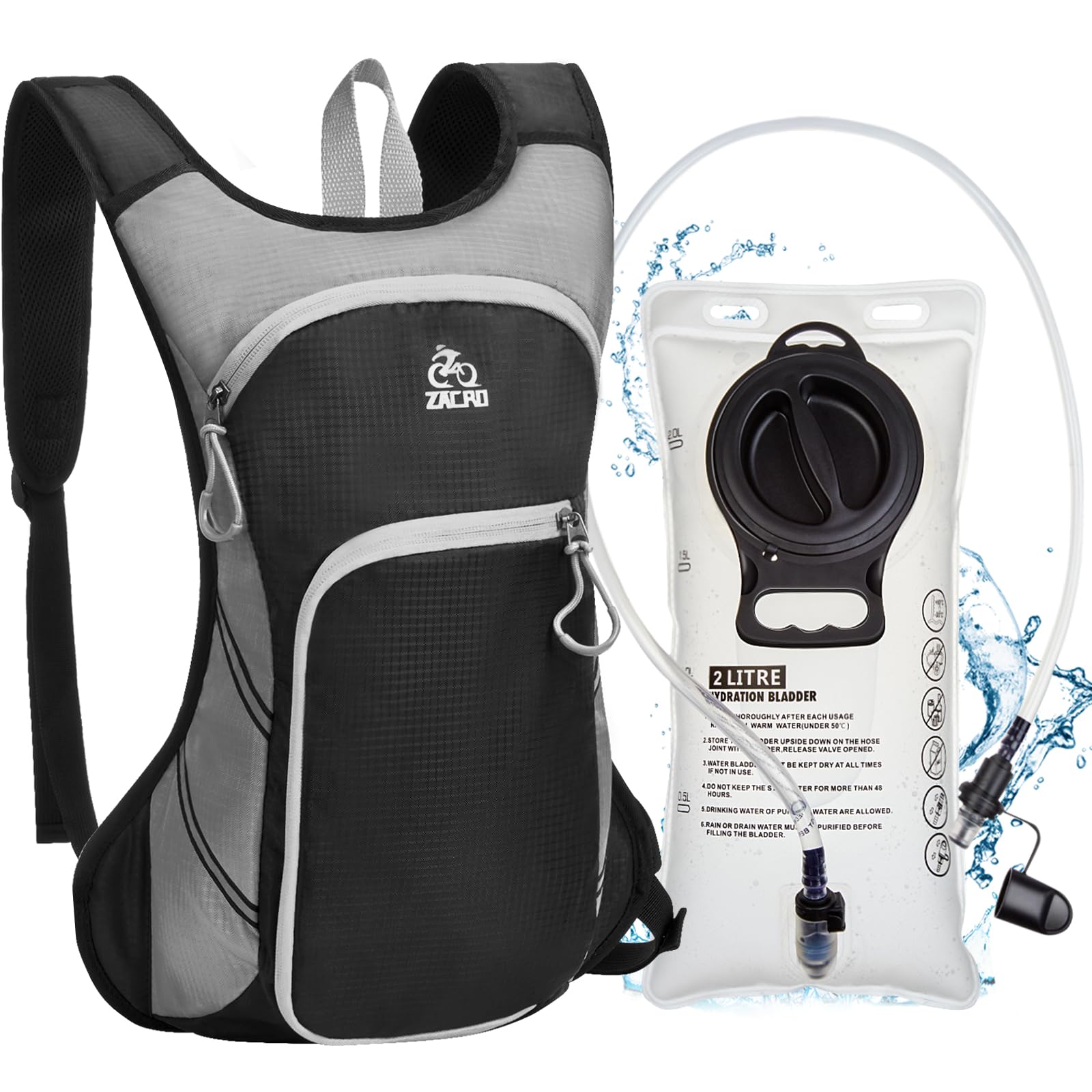 Zacro Hydration Backpack, Lightweight Hiking Backpack with 3L TPU Water ...