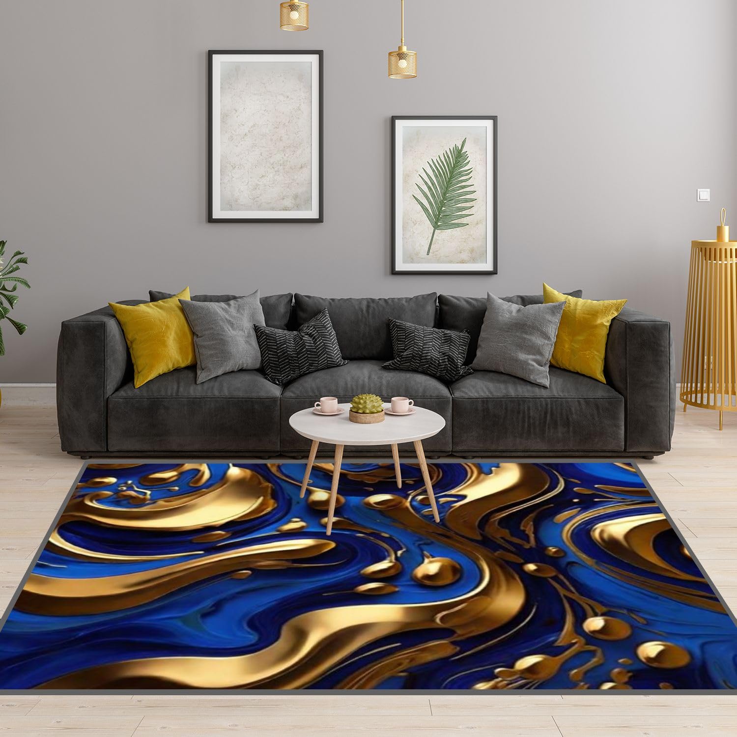 KNSVJBENID Area Runner Rug Non-Slip Sapphire Blue Retro Gorgeous Gold ...