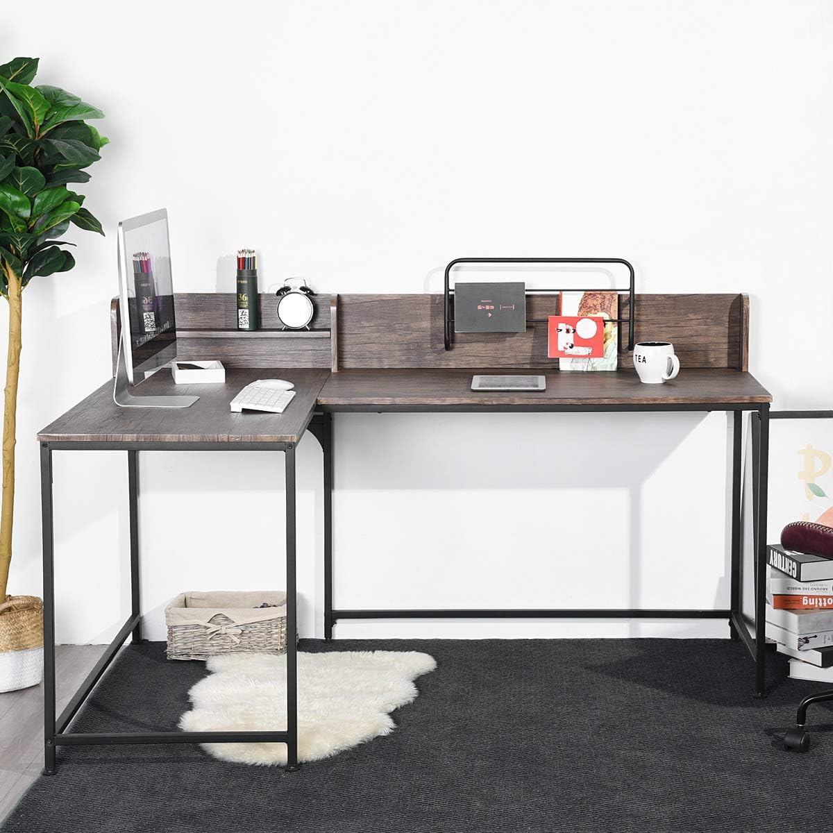 Corner Computer Desk Portable PC Table with Double Shelf Gaming Desks L ...