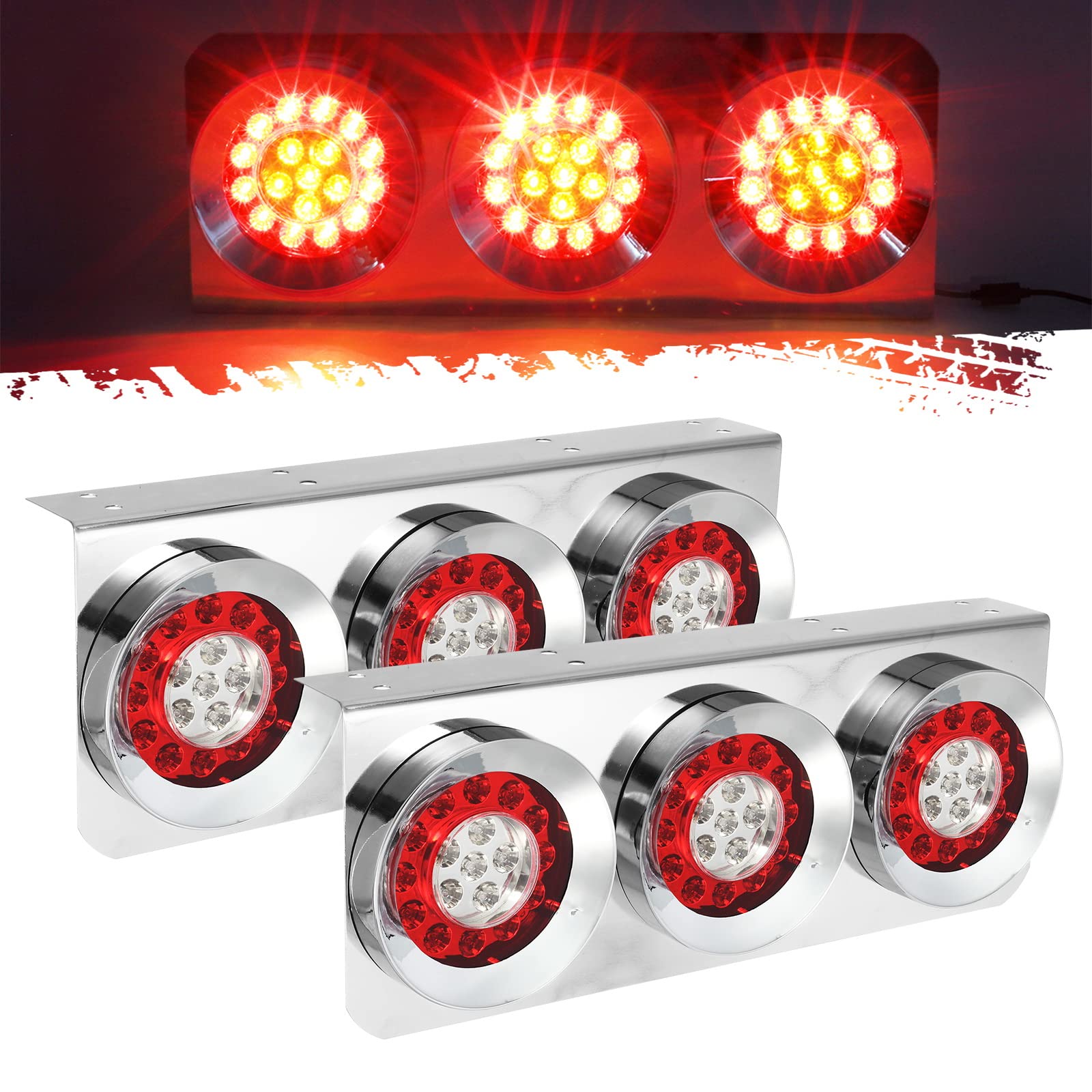 Partsam 2Pcs 54 LED Truck Trailer Tail Lights Bar with Chrome Iron ...