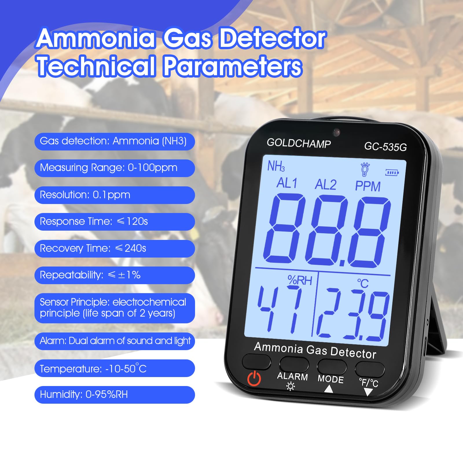 Ammonia Gas Meter NH3 Gas Monitor Sensor Range 0-100ppm, Resolution 0 ...
