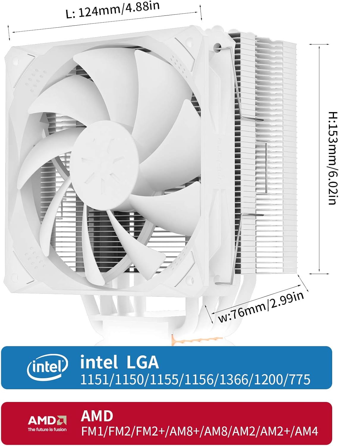 upHere CPU Fan cooler White 6 Direct Contact Heat Pipes 120mm PWM Fan ...
