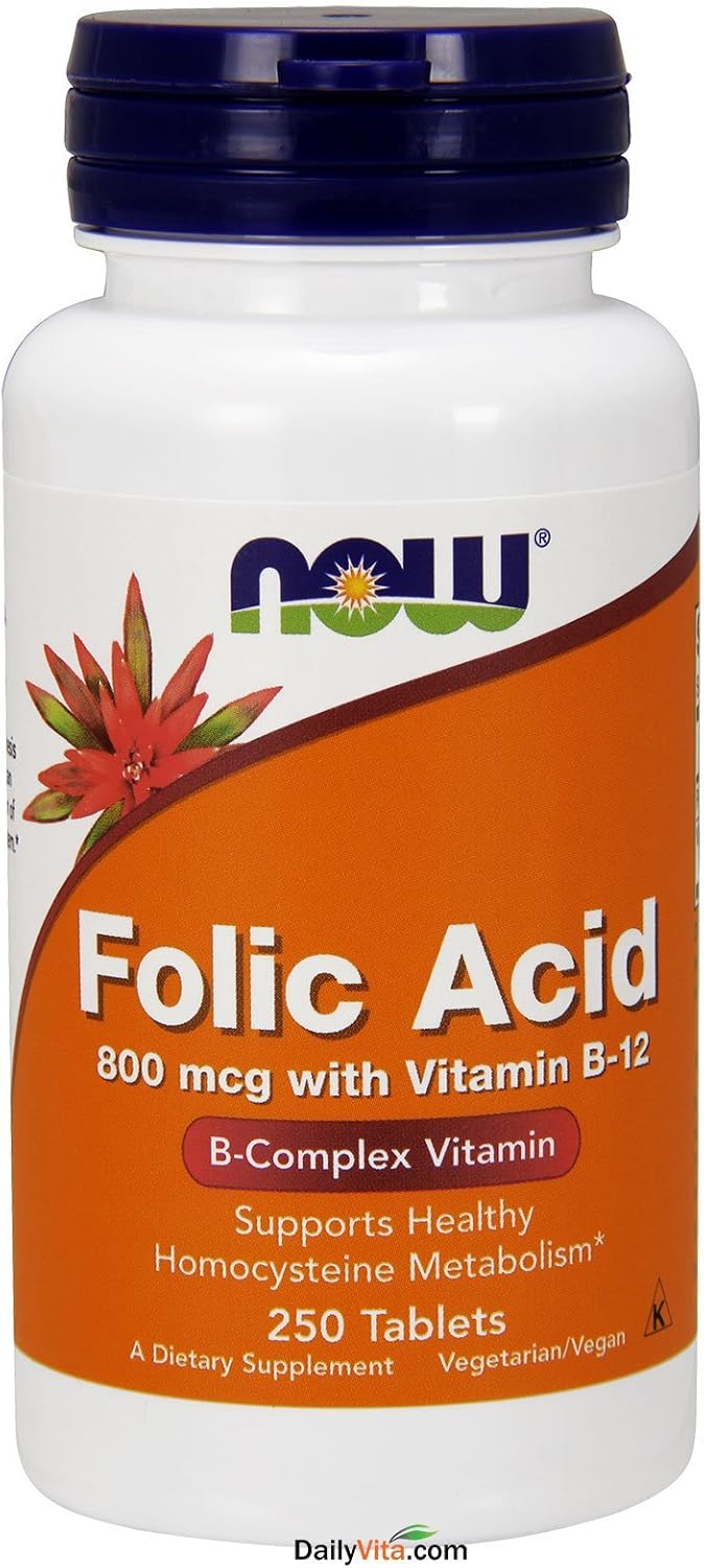 Now Folic Acid with Vitamin B-12 (800mcg) 250 tabs – BigaMart